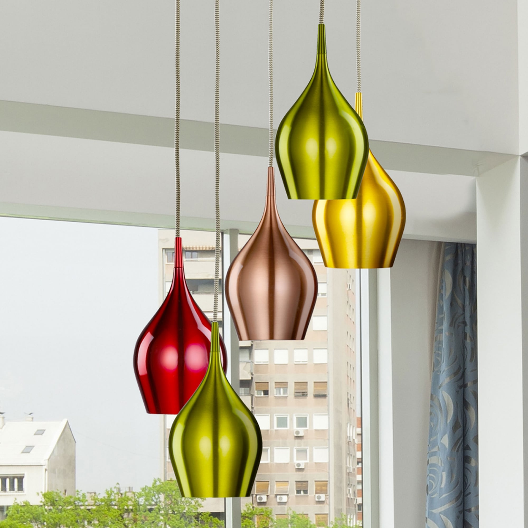 Searchlight Vibrant Five Light Coloured Multi Drop Pendant | Dusk ...