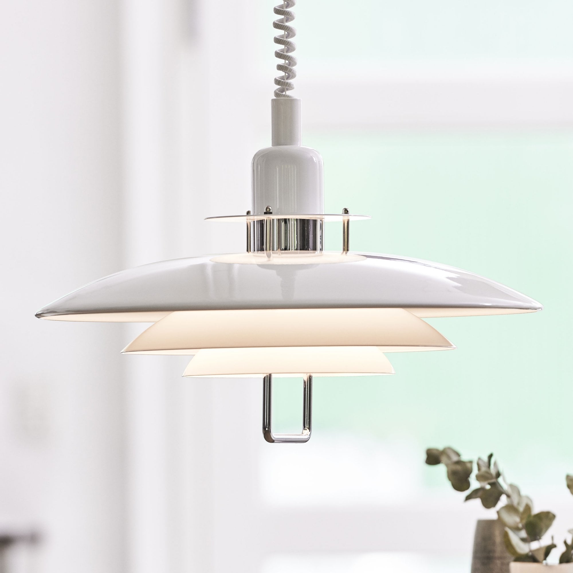 BELID Primus II 430mm Rise and Fall Pendant Light in White and Chrome ...