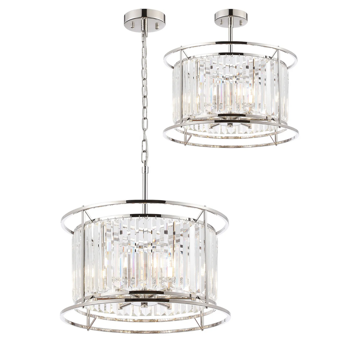 Torrington IP44 500mm Pendant in Polished Nickel with Clear Crystals ...