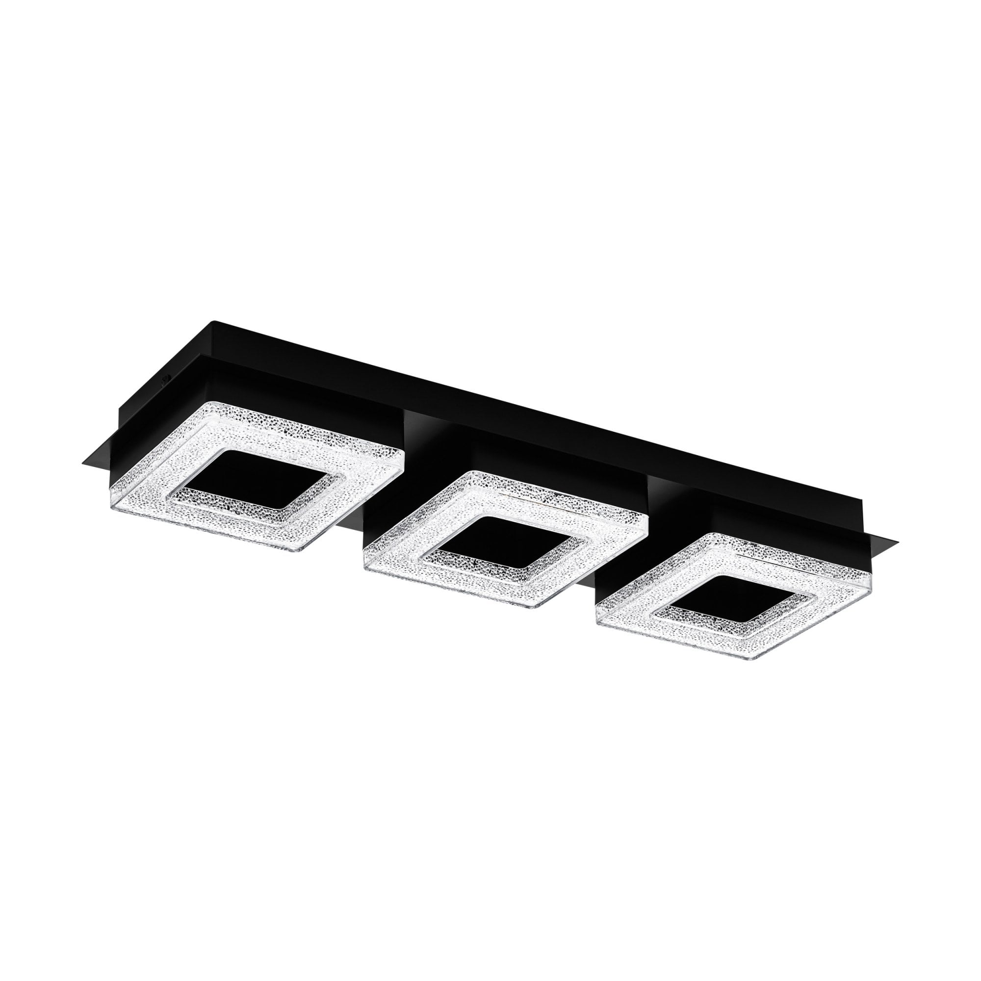 Eglo Fradelo Triple Square LED Black & Crystal Ceiling or Wall Light ...