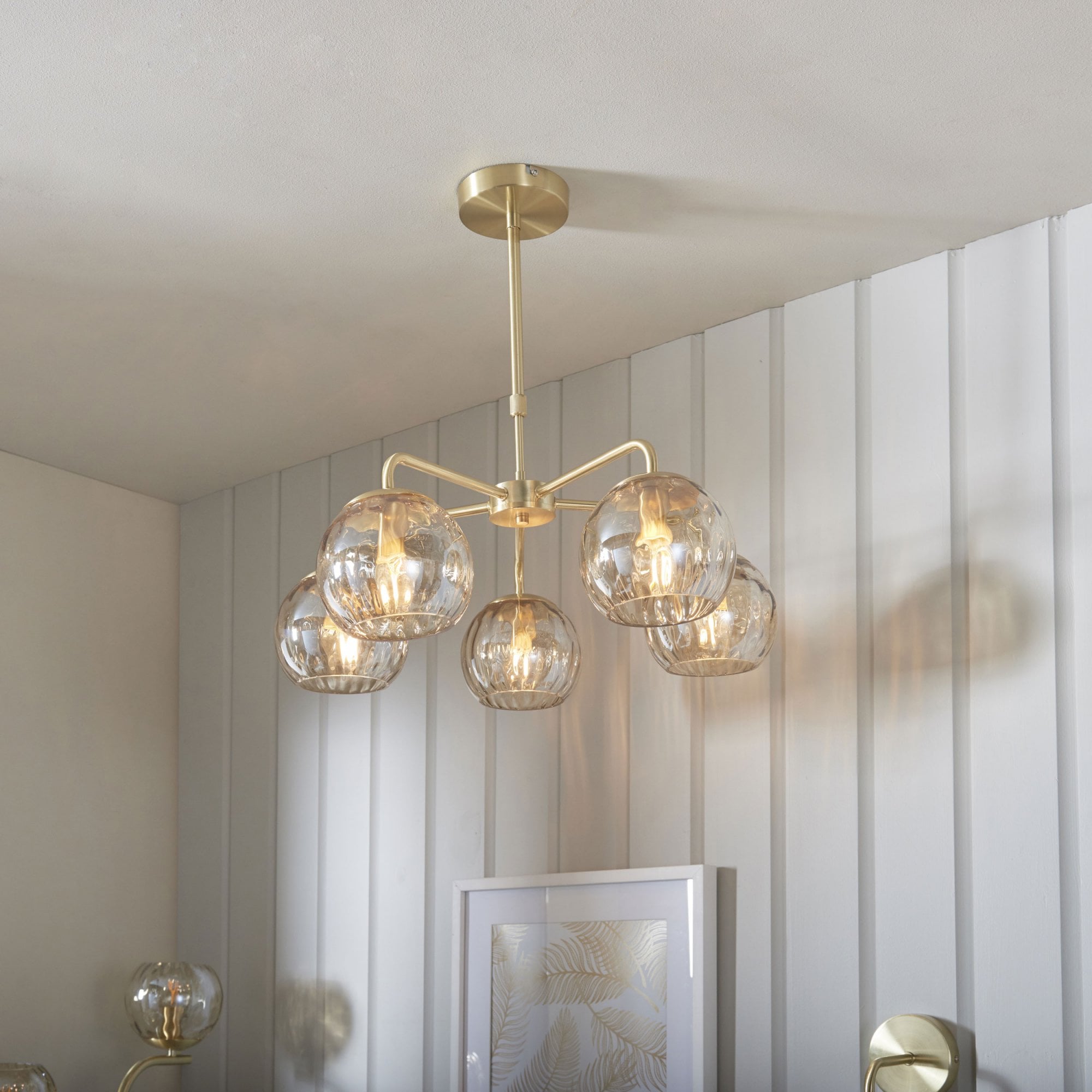 Endon Lighting Dimple 5lt Pendant in Brushed Brass & Champagne Lustre ...