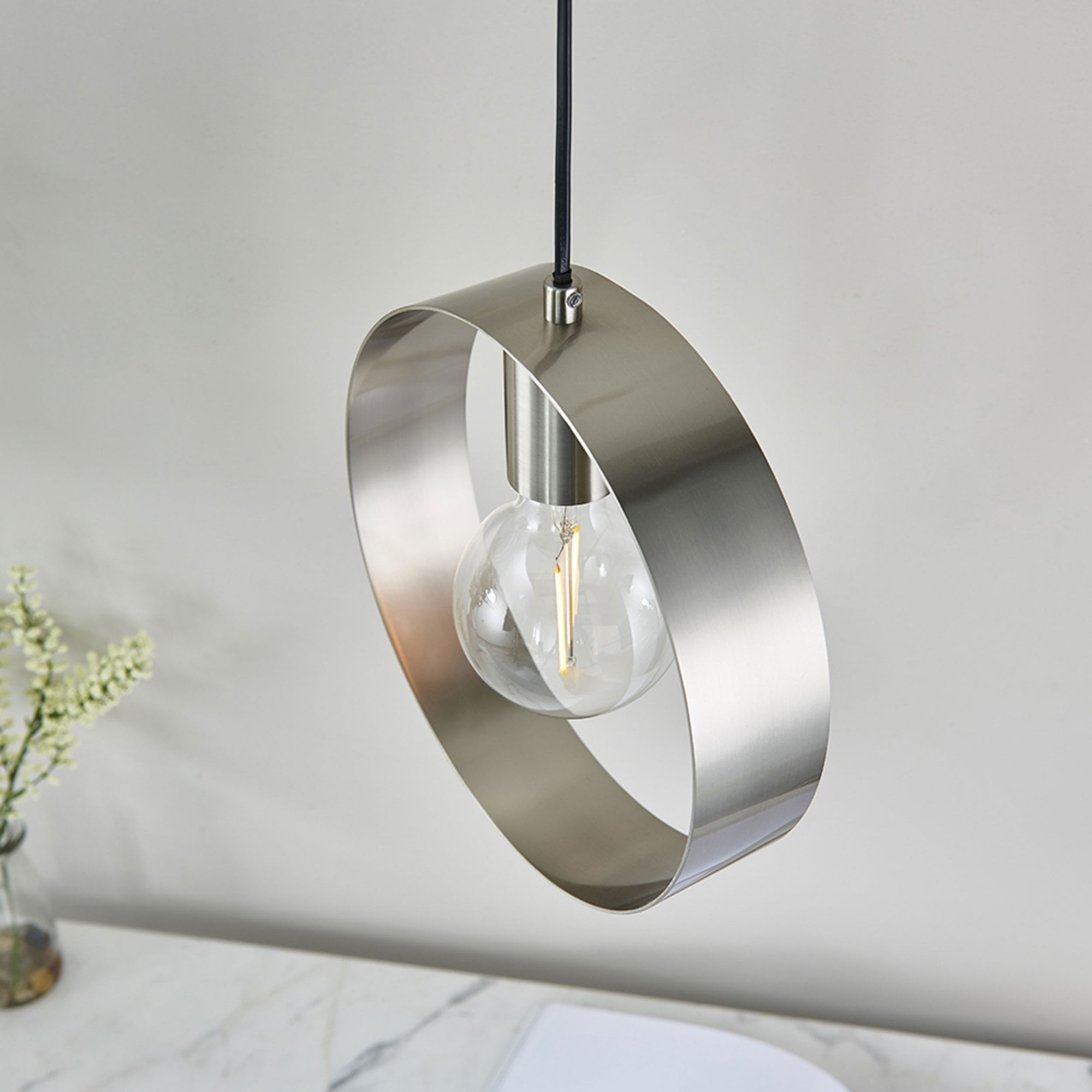 Endon Lighting Hoop Pendant Light in Brushed Nickel | Dusk Lights ...