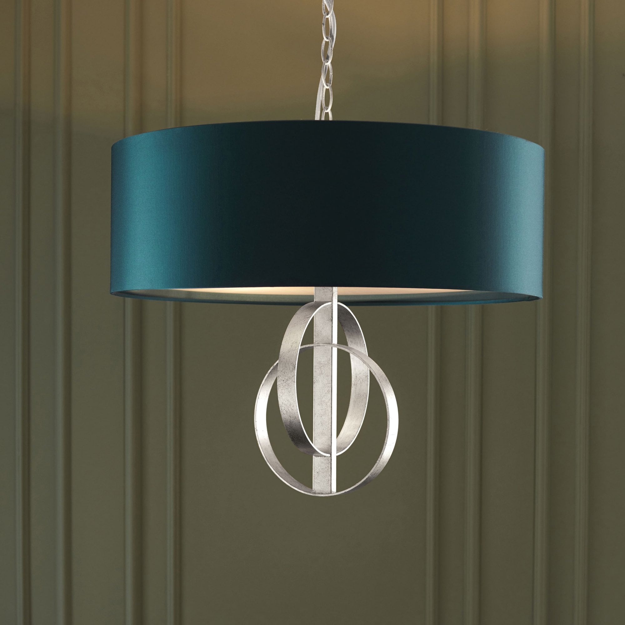Visionary Lighting Netherbury 3 Light Pendant in Antique Silver & Teal ...