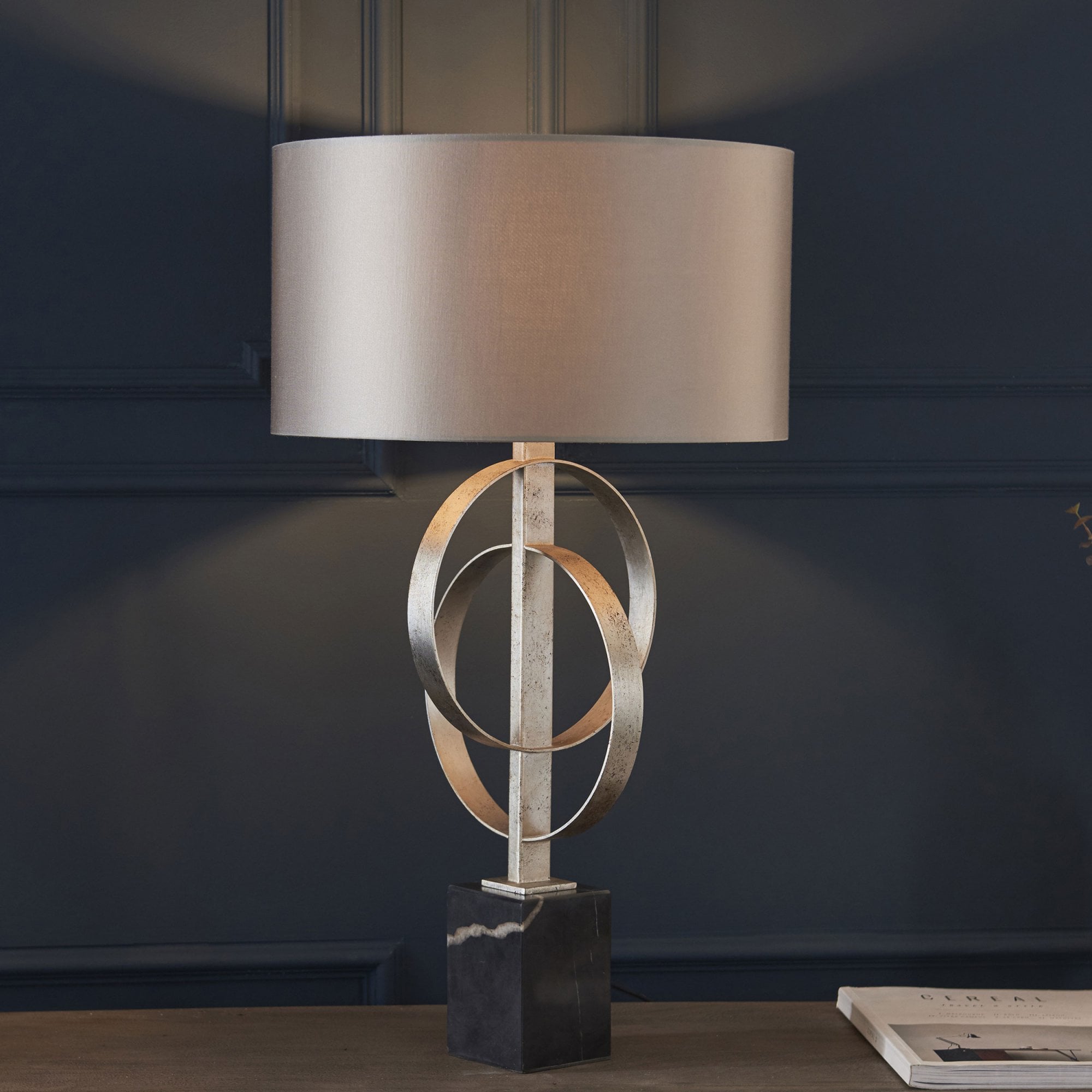 Visionary Lighting Netherbury Table Lamp in Antique Silver & Mink Shade ...