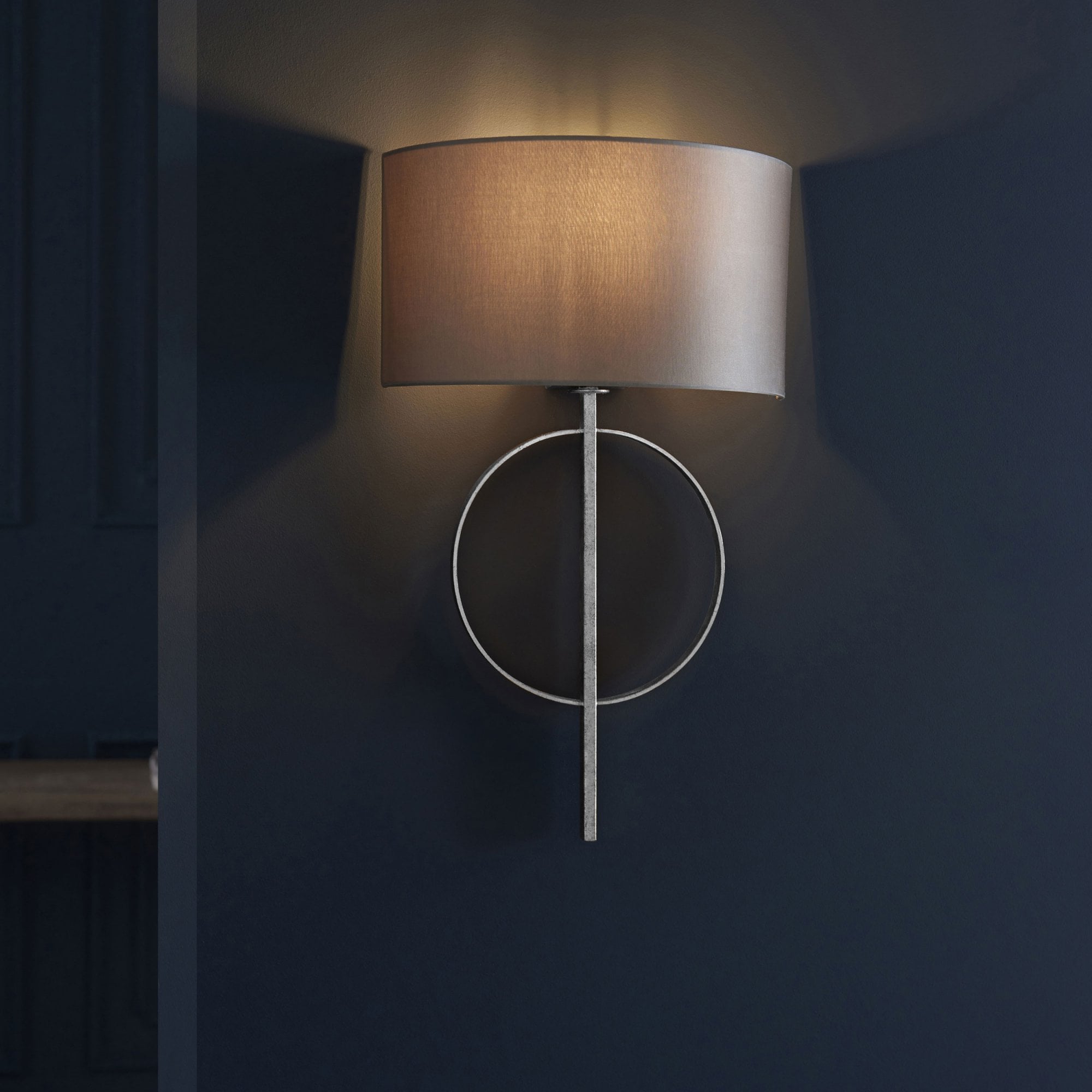 Visionary Lighting Netherbury Wall Light in Antique Silver & Mink Shade ...