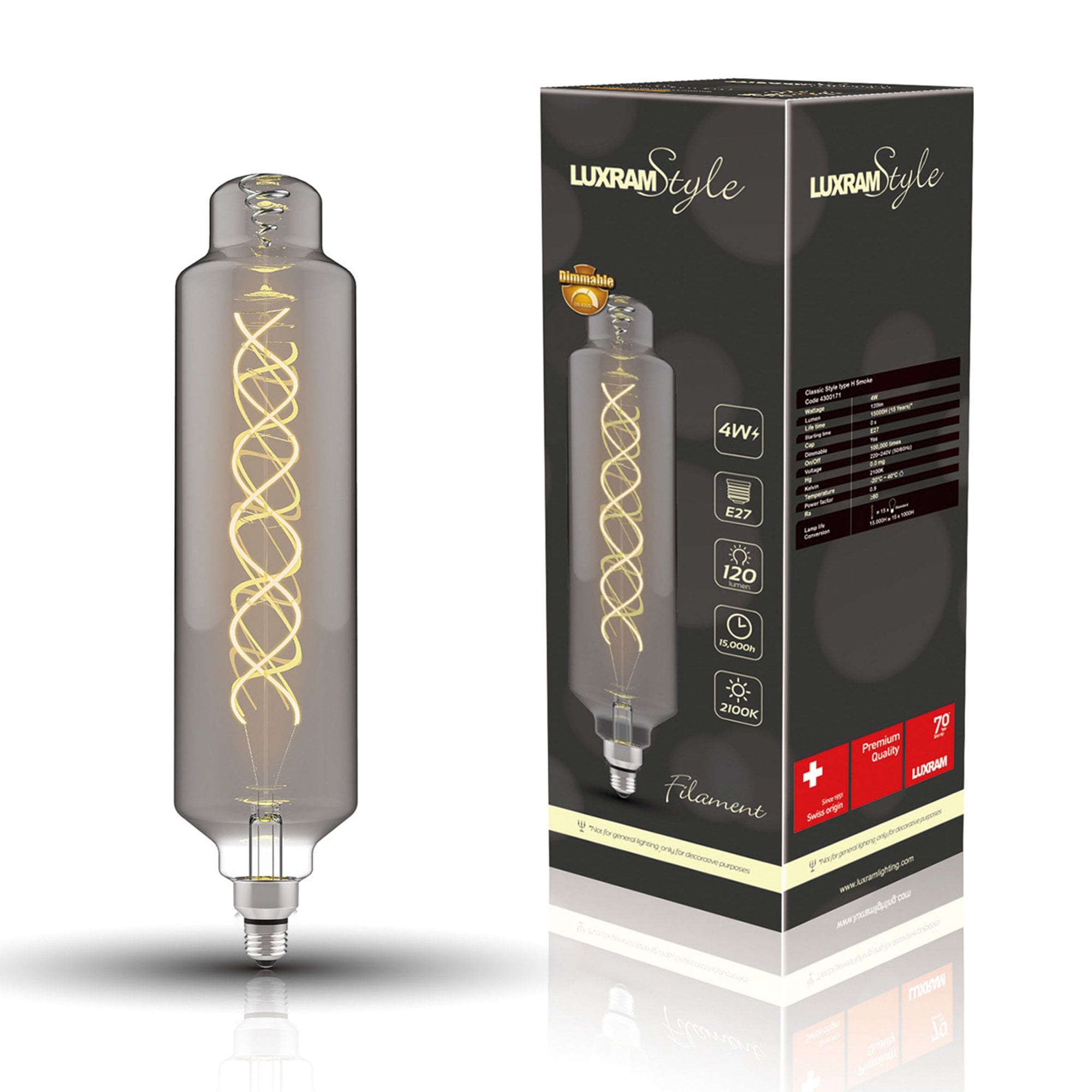 Luxram Classic Style E27 Smoked Type H Dimmable Extra Warm White LED 4W ...