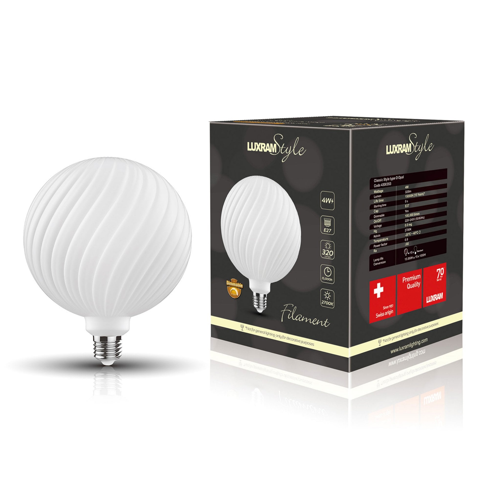 Luxram Classic Style Type O E27 Dimmable Warm White LED Opal Globe 4W ...