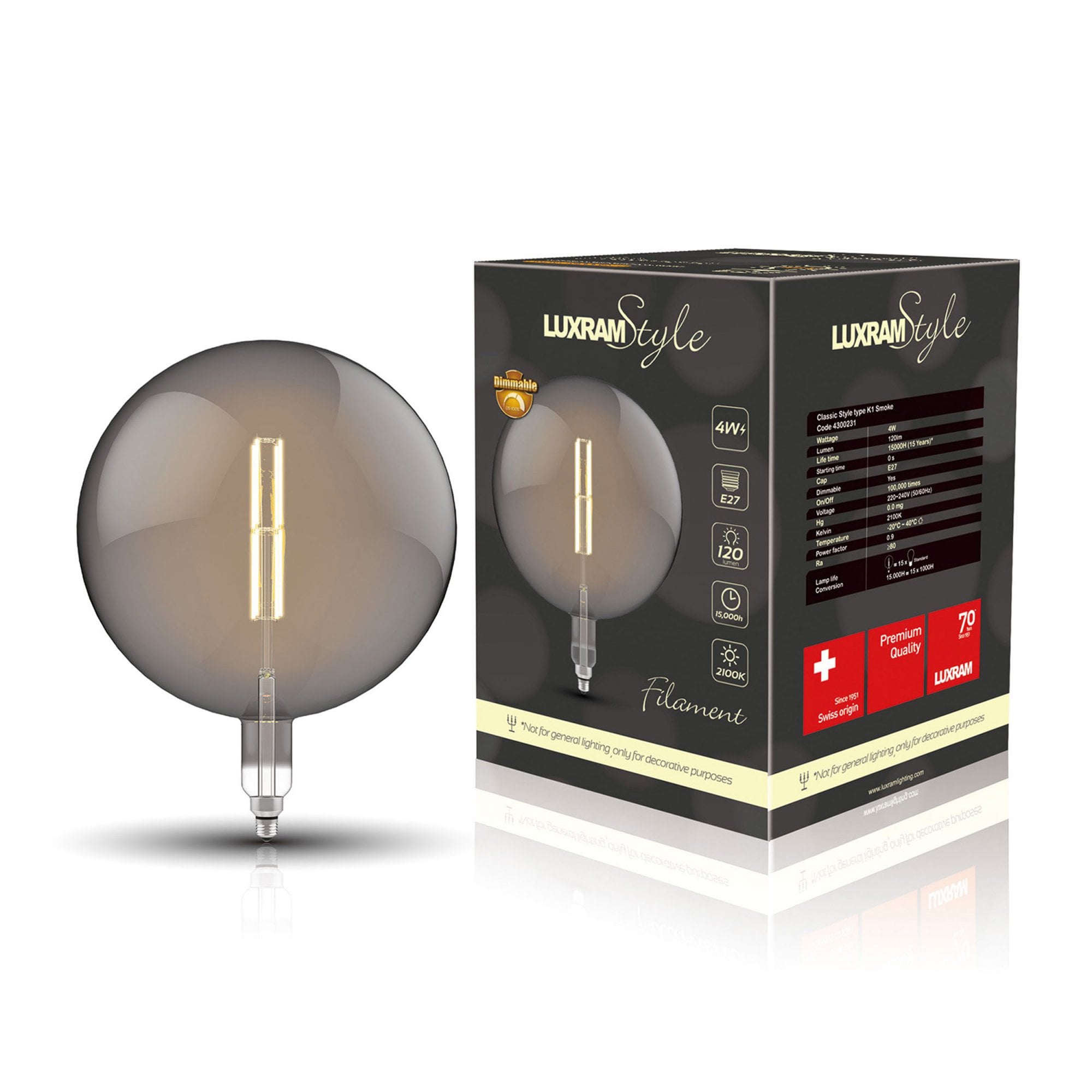 Luxram Classic Style Type K1 E27 Dimmable Extra Warm White Smoked LED ...