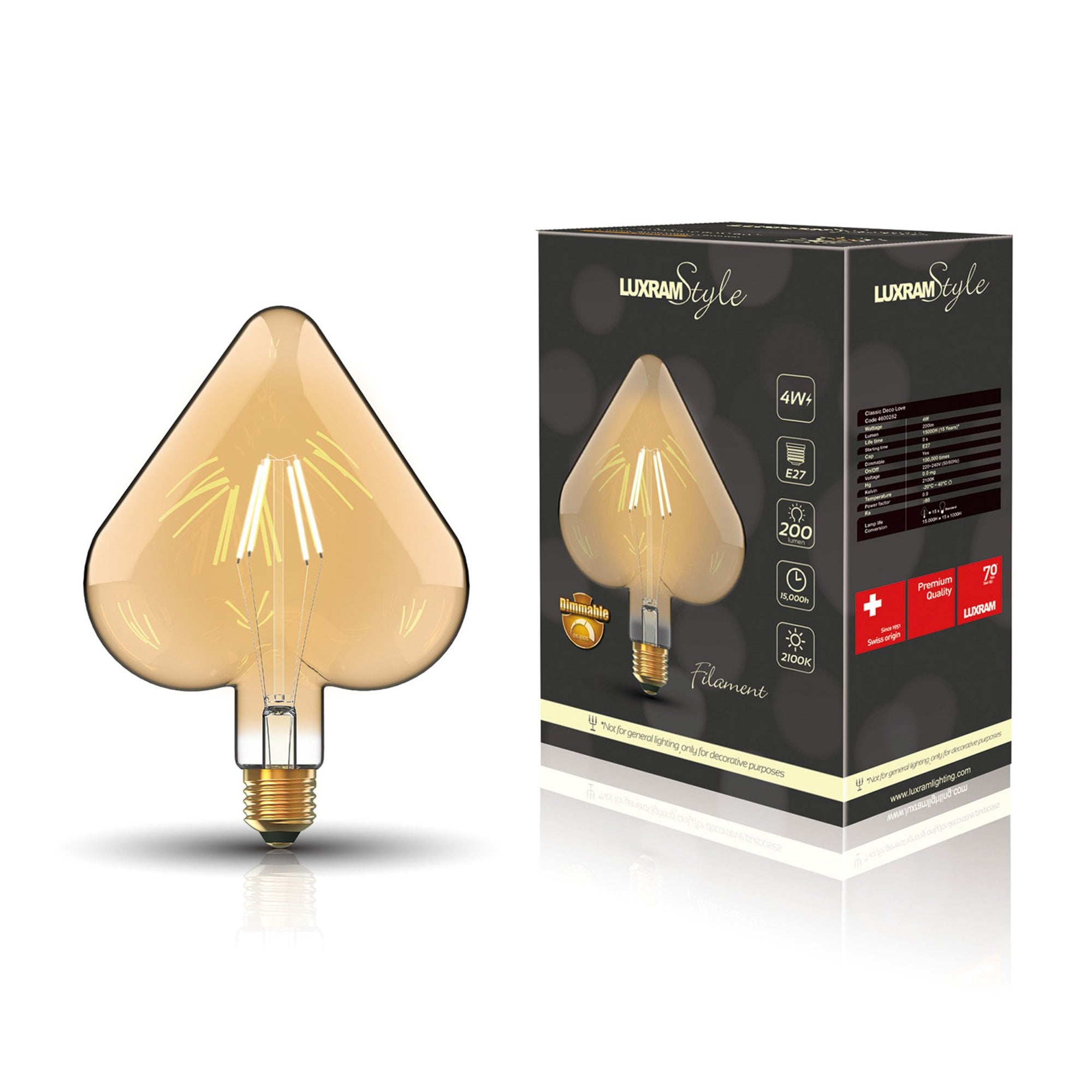 Luxram Classic Style E27 Amber Love Dimmable Extra Warm White LED 4W ...