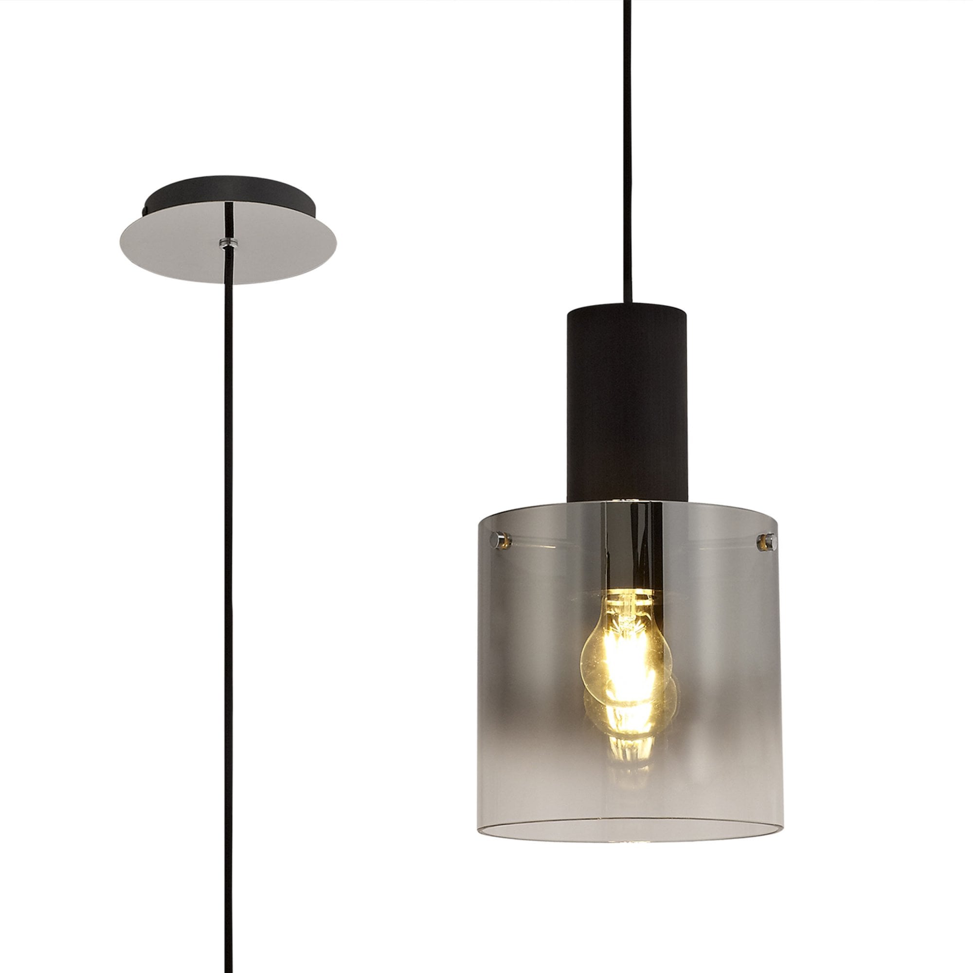 Lumiere Belstone Single Drop Pendant in Black & Chrome with Smoke Fade ...