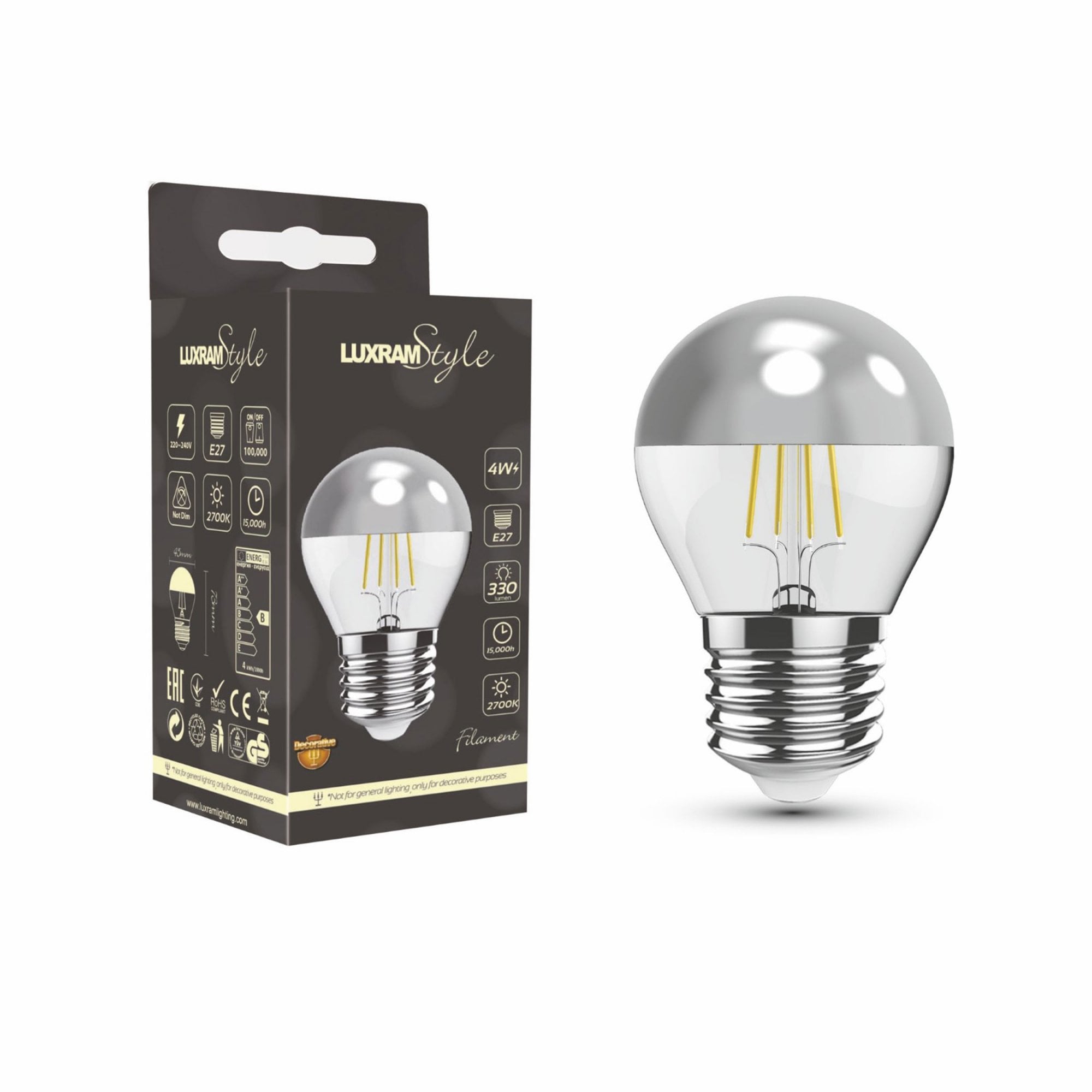 Luxram Classic Deco E27 Warm White Silver Top LED Golf Ball 4W 2700K ...