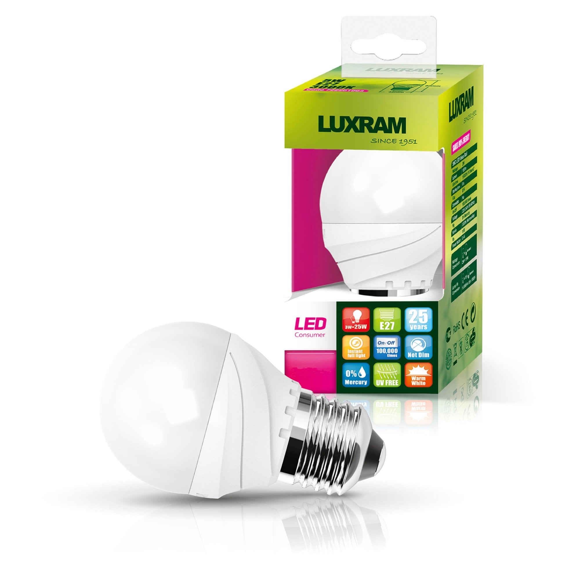 Luxram Curvodo E27 Neutral White Opal LED Golf Ball 4.5W 4000K 430lm ...