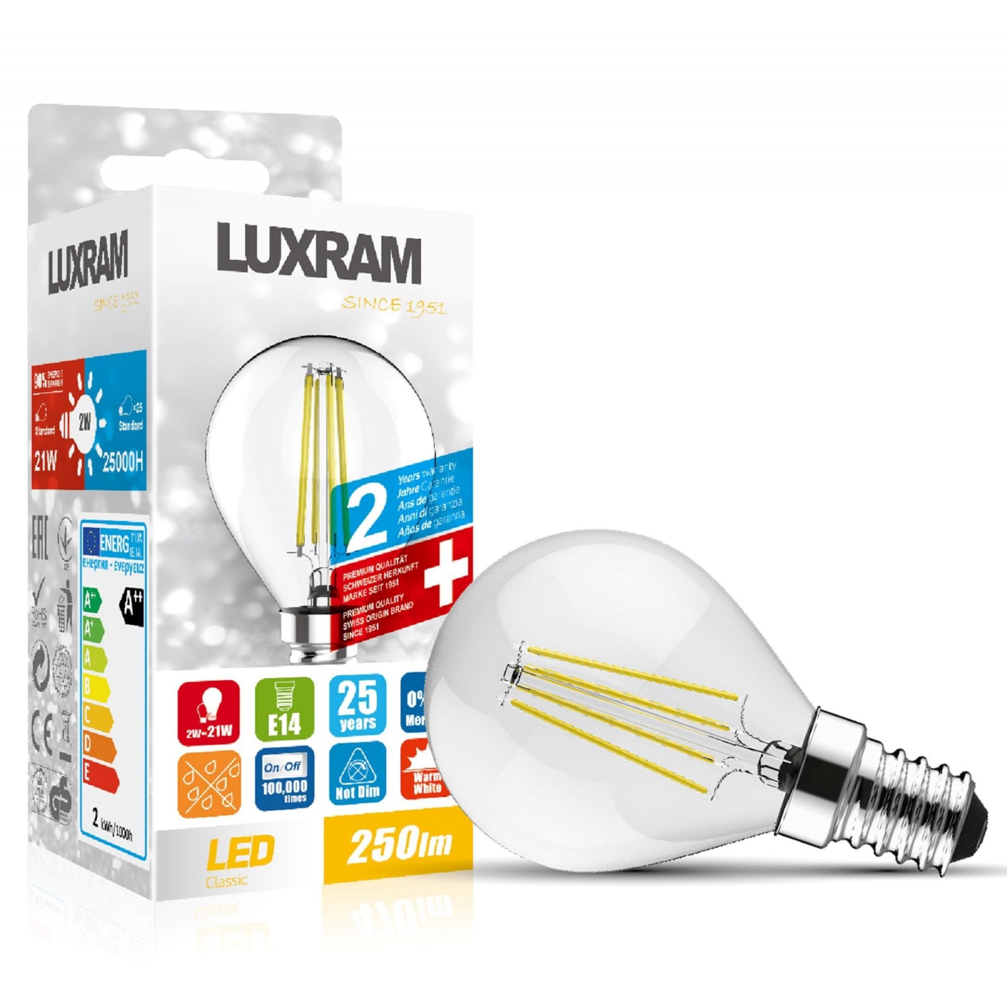 Luxram Classic E14 Dimmable Warm White LED Golf Ball 4W 2700K 400lm ...