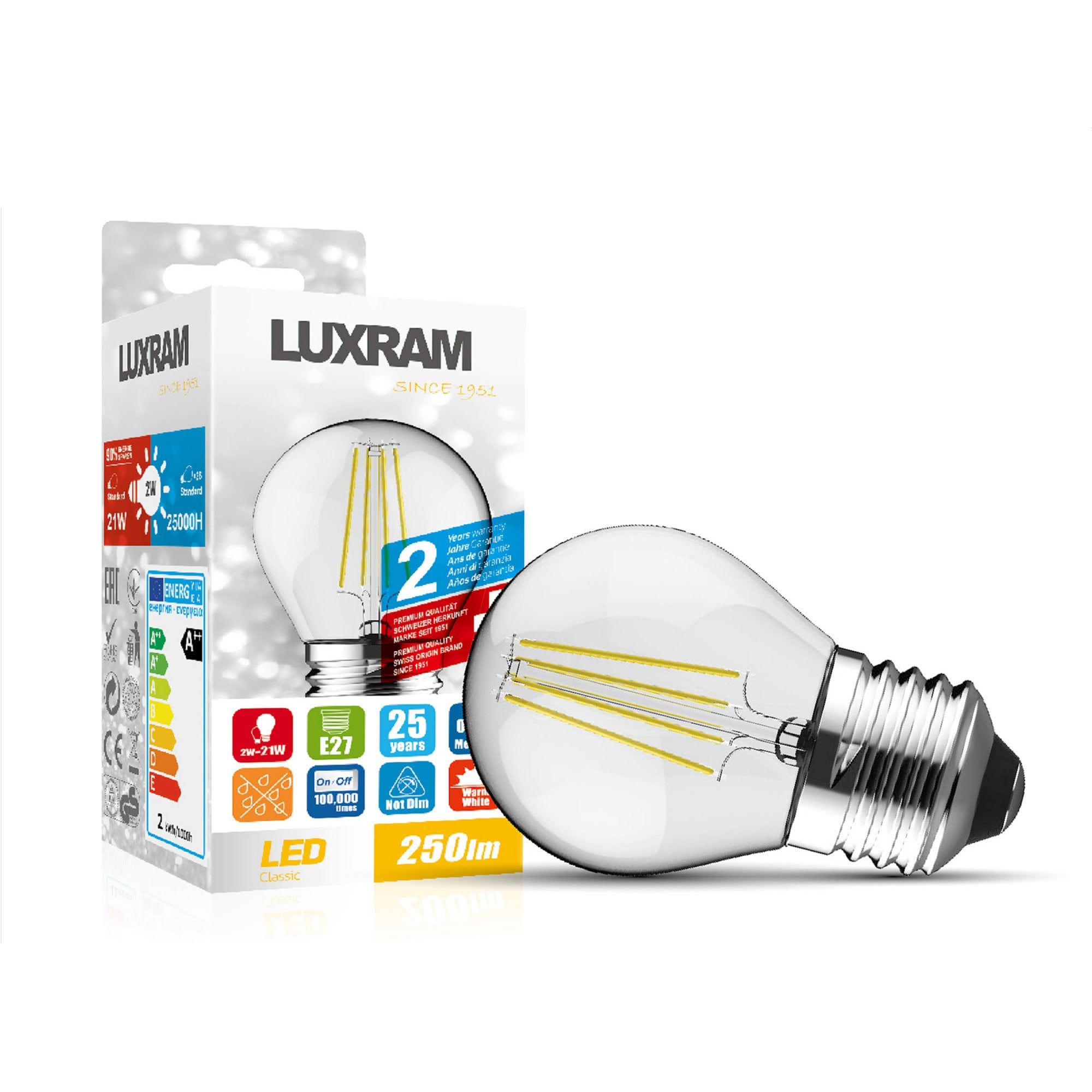Luxram Classic E27 Warm White LED Golf Ball 4W 2700K 470lm | Dusk ...
