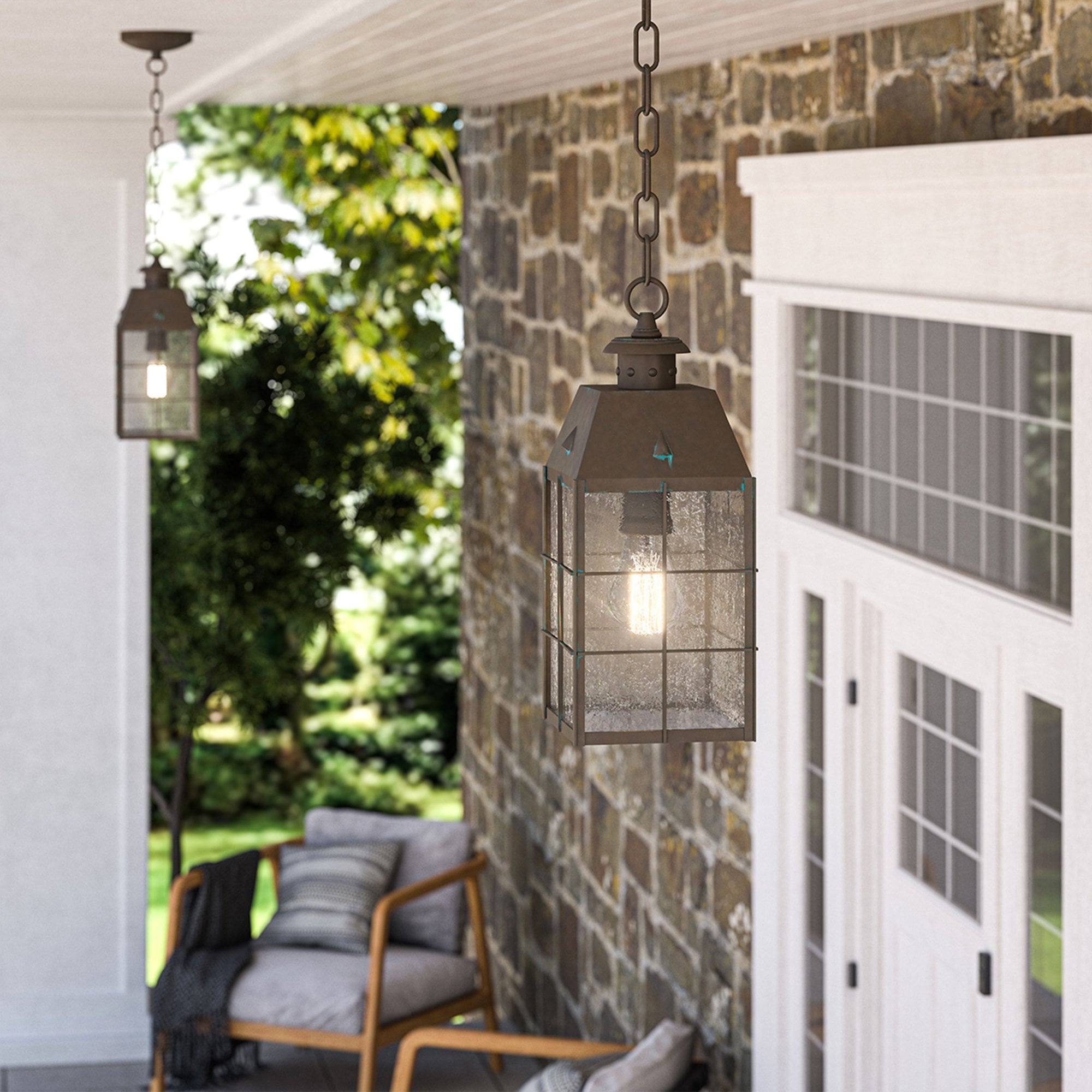 Quintiesse Nantucket Medium Exterior Chain Pendant Lantern in Aged ...