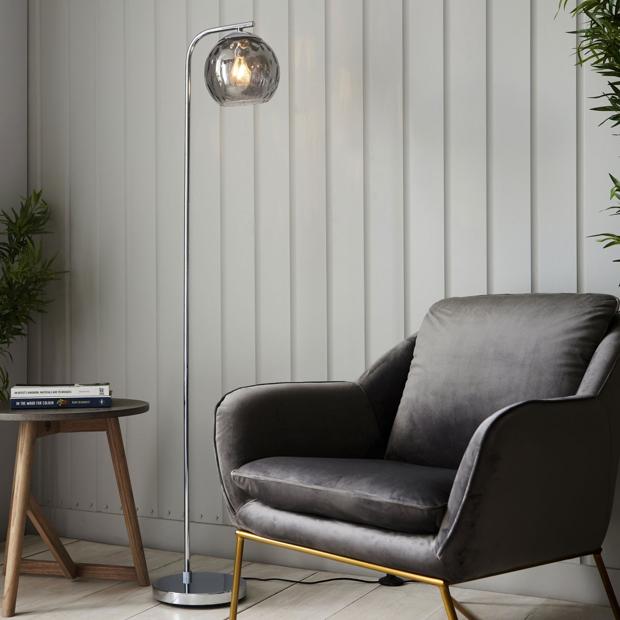 Endon Lighting Dimple 1lt Floor Lamp in Chrome & Smokey Mirrored Glass ...