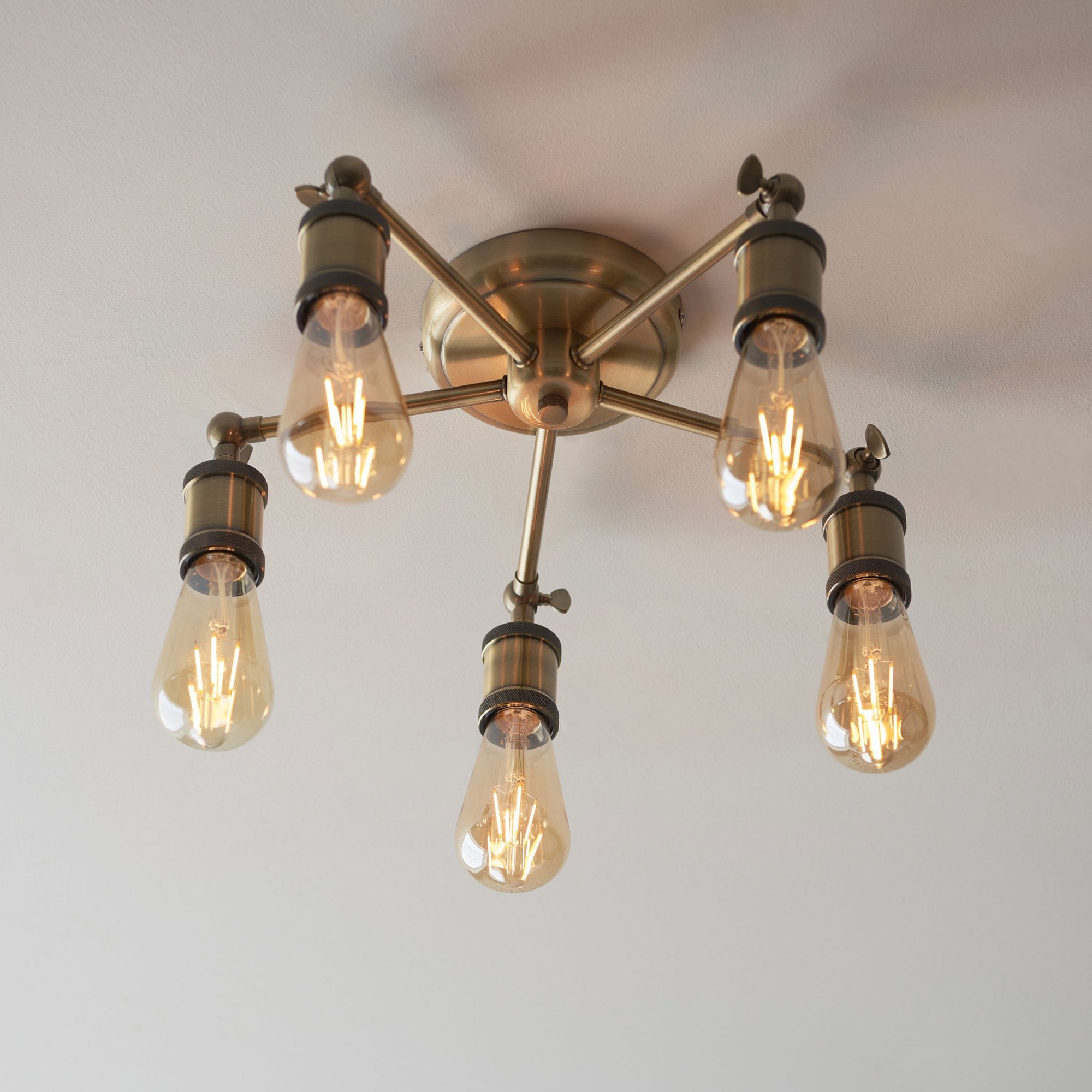 Endon Lighting Hal Five Light Antique Brass Semi Flush Ceiling Light ...