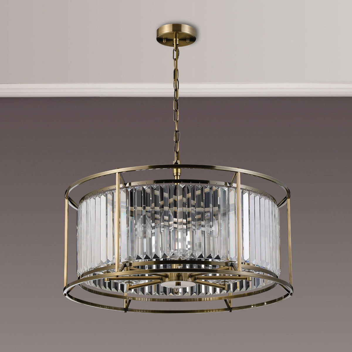 Lumiere Torrington 8 Lamp 650mm Pendant in Antique Brass with Clear ...