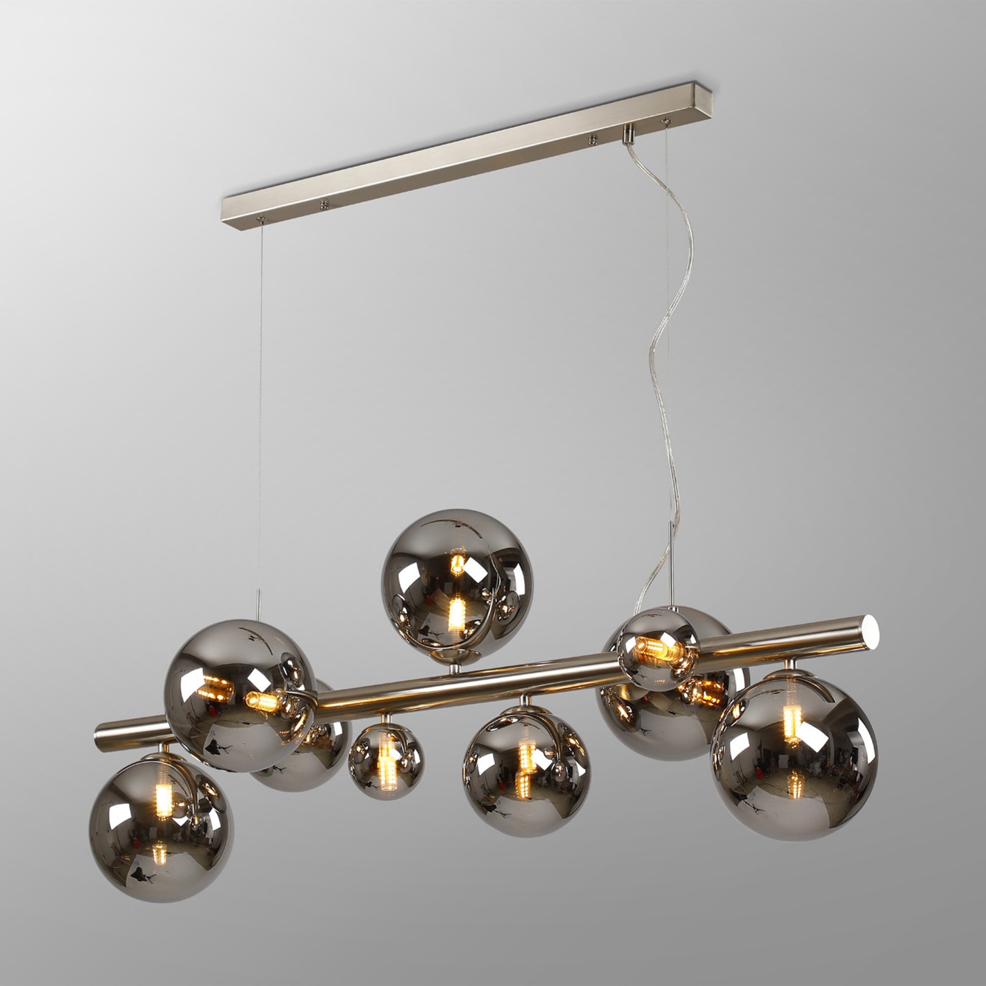 Lumiere Shute 9lt Linear Pendant in Satin Nickel & Chrome Plated Glass ...