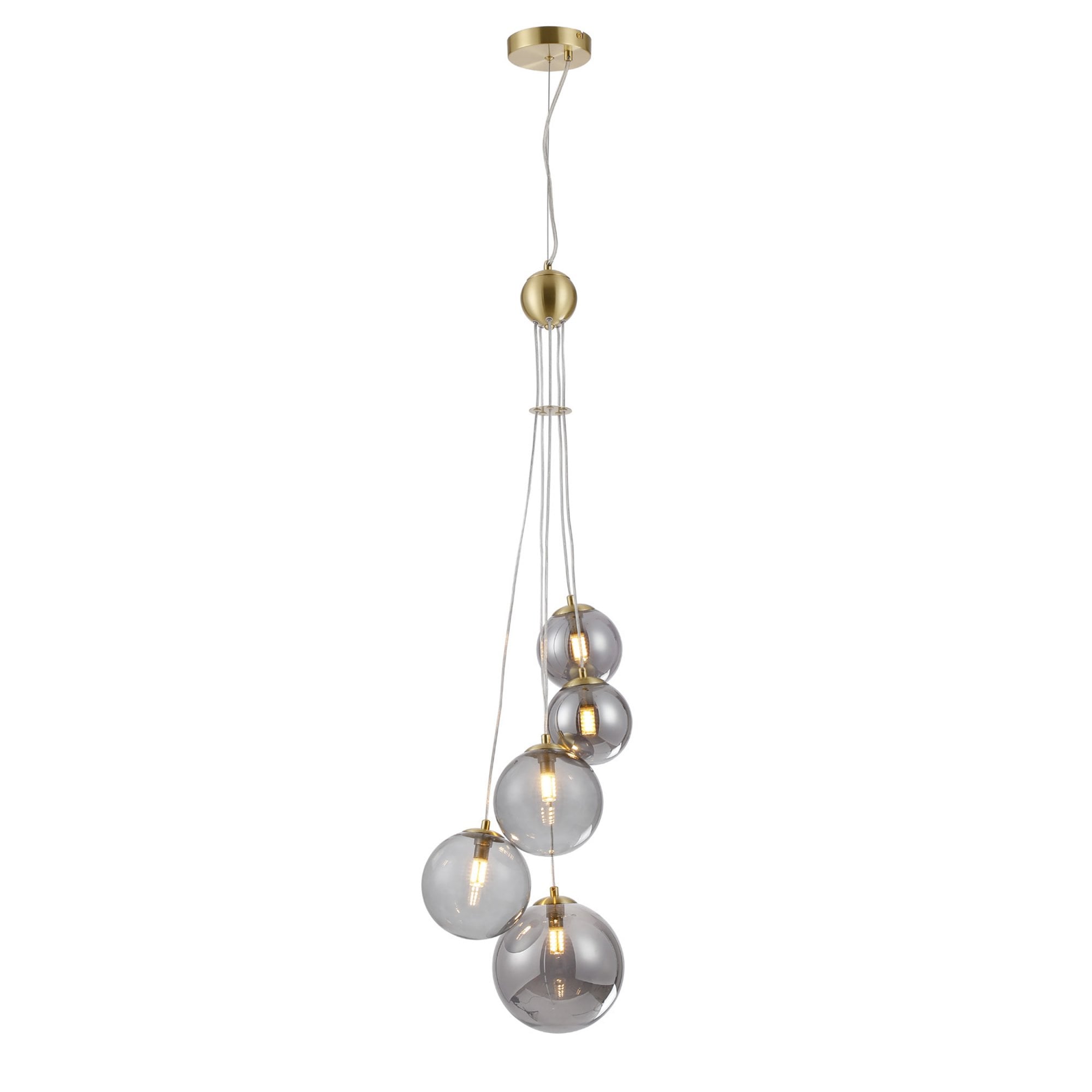 Lumiere Shute 5lt Pendant in Satin Gold & Smoked Plated Glass | Dusk ...