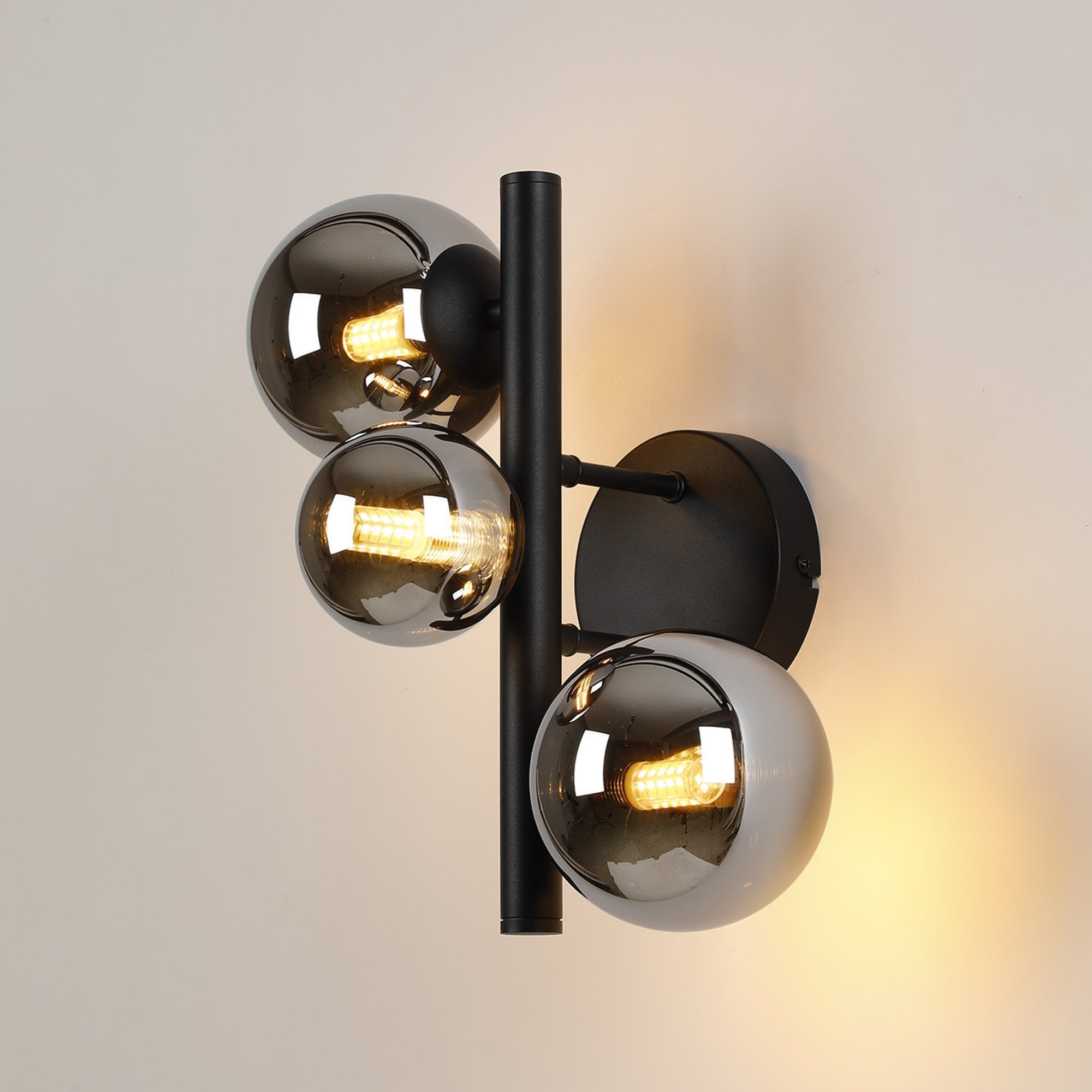 Lumiere Shute 3lt Wall Light in Satin Black & Chrome Plated Glass ...