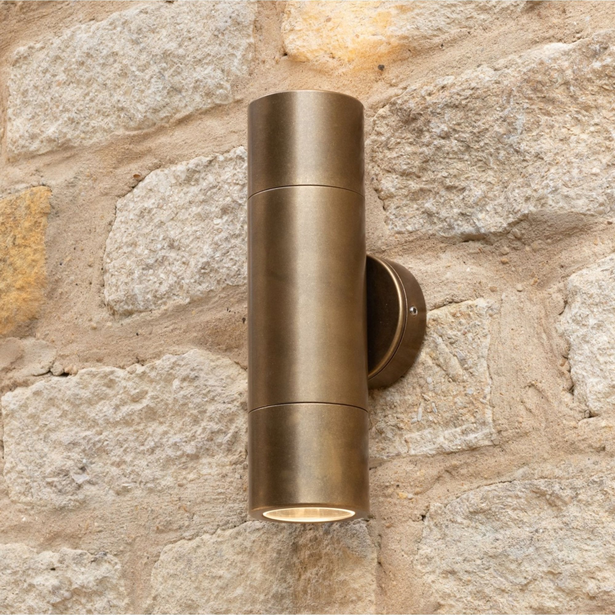 Dar Lighting Ortega IP65 Exterior Twin Wall Light In Natural Brass ...