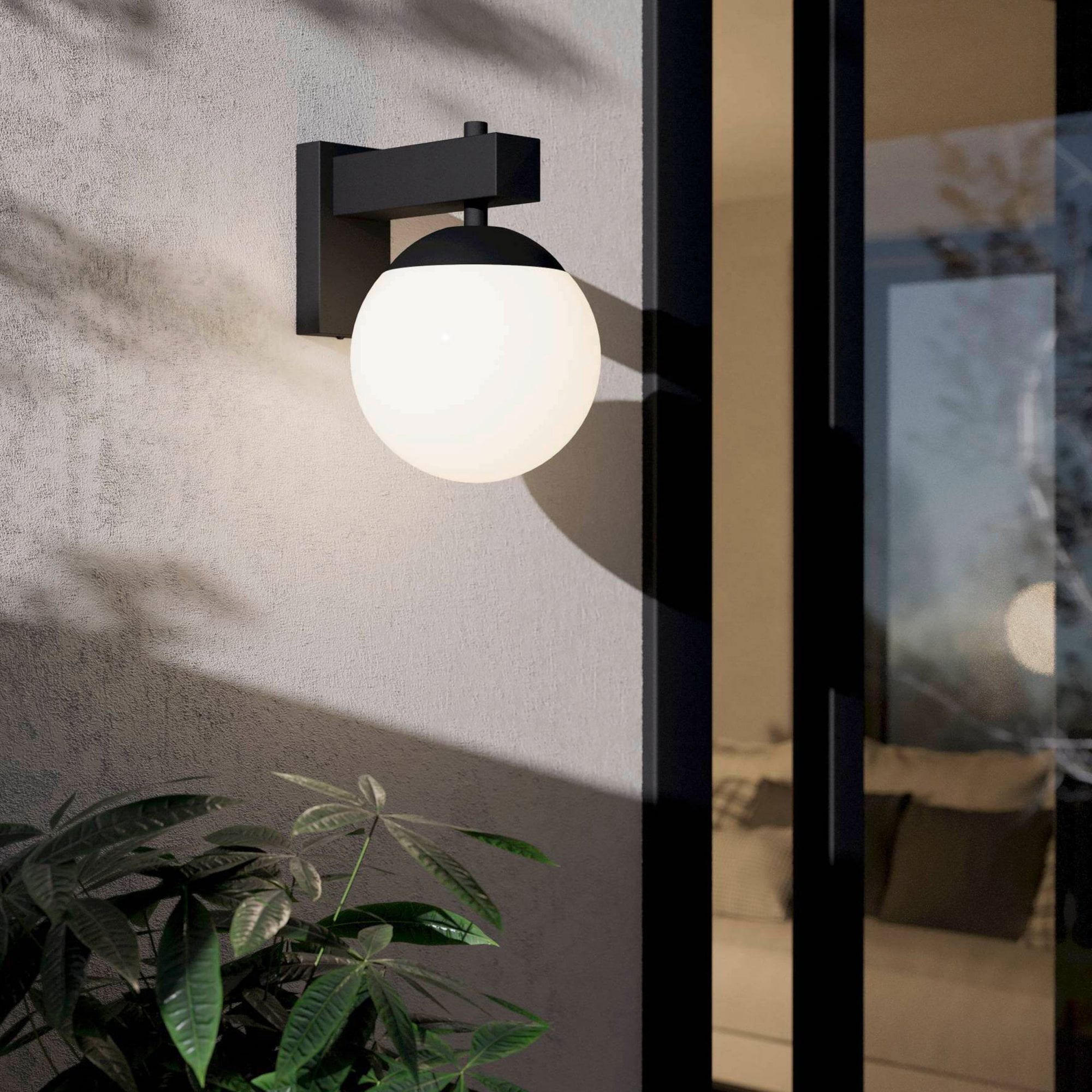 Eglo Bufalata IP44 Exterior Wall Light in Black with White Diffuser ...