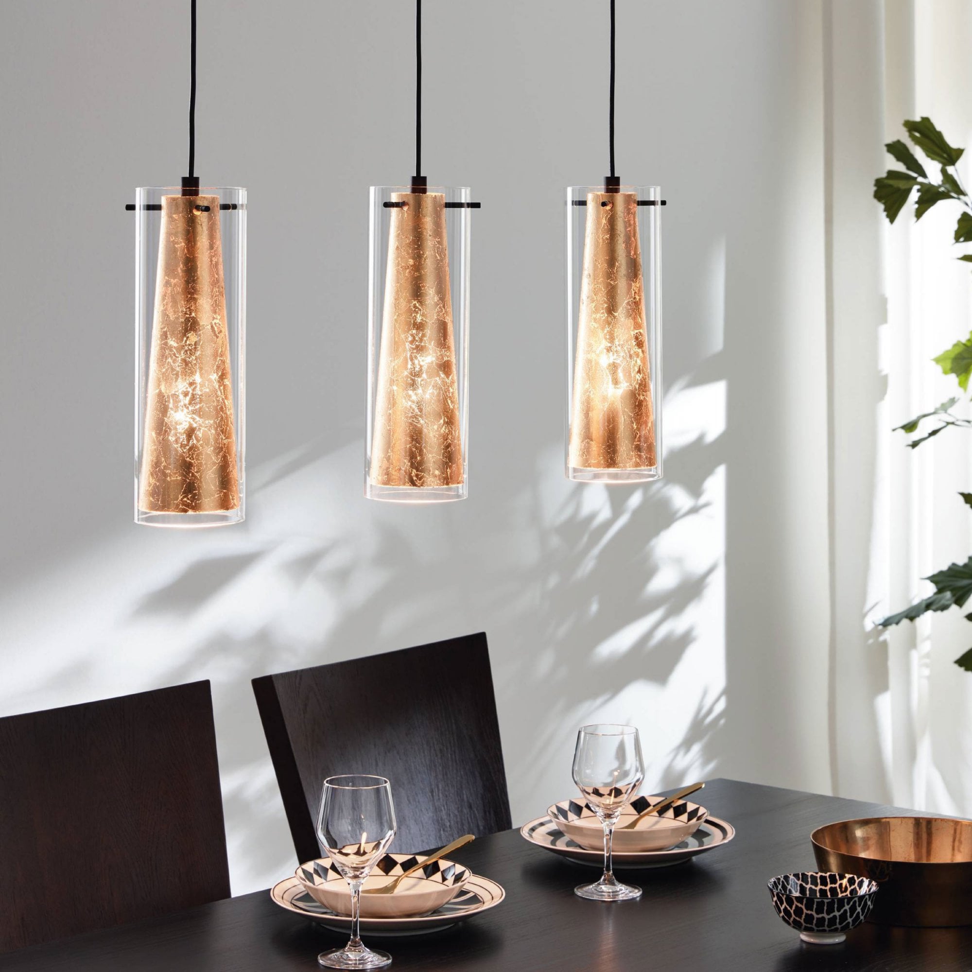 Eglo Pinto Gold Triple Drop Glass Bar Pendant Light | Dusk Lights ...