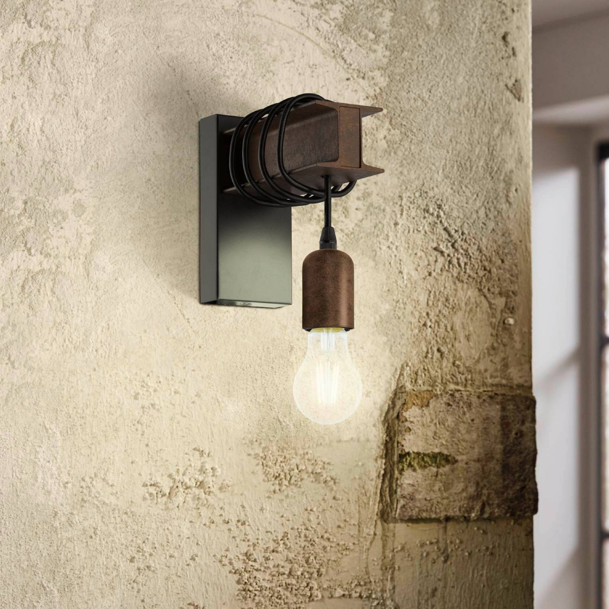 Eglo Townshend 4 Industrial Style Single Wall Light in Black & Rust ...