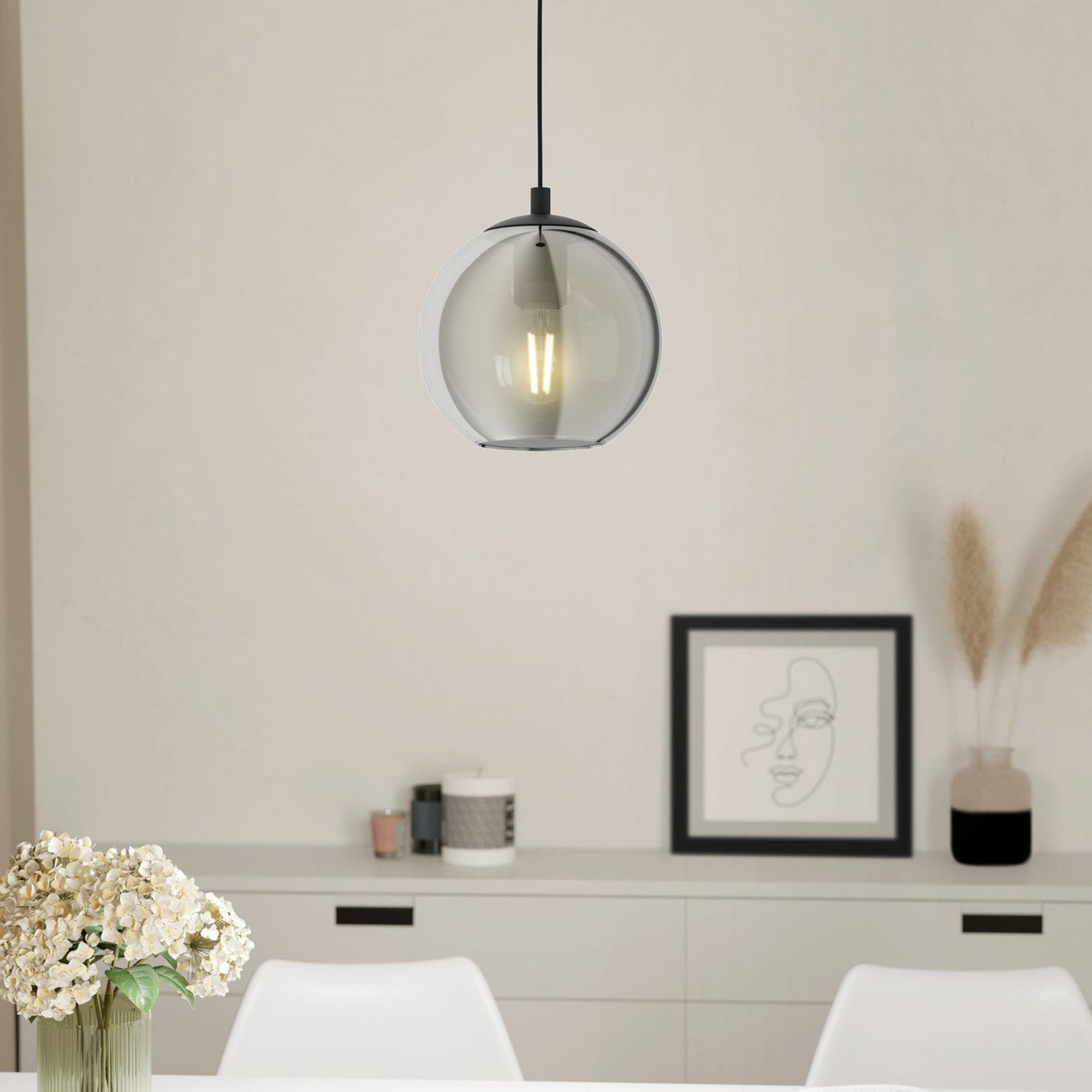 Eglo Ariscani Single Pendant with Transparent Black Vaporized Glass ...