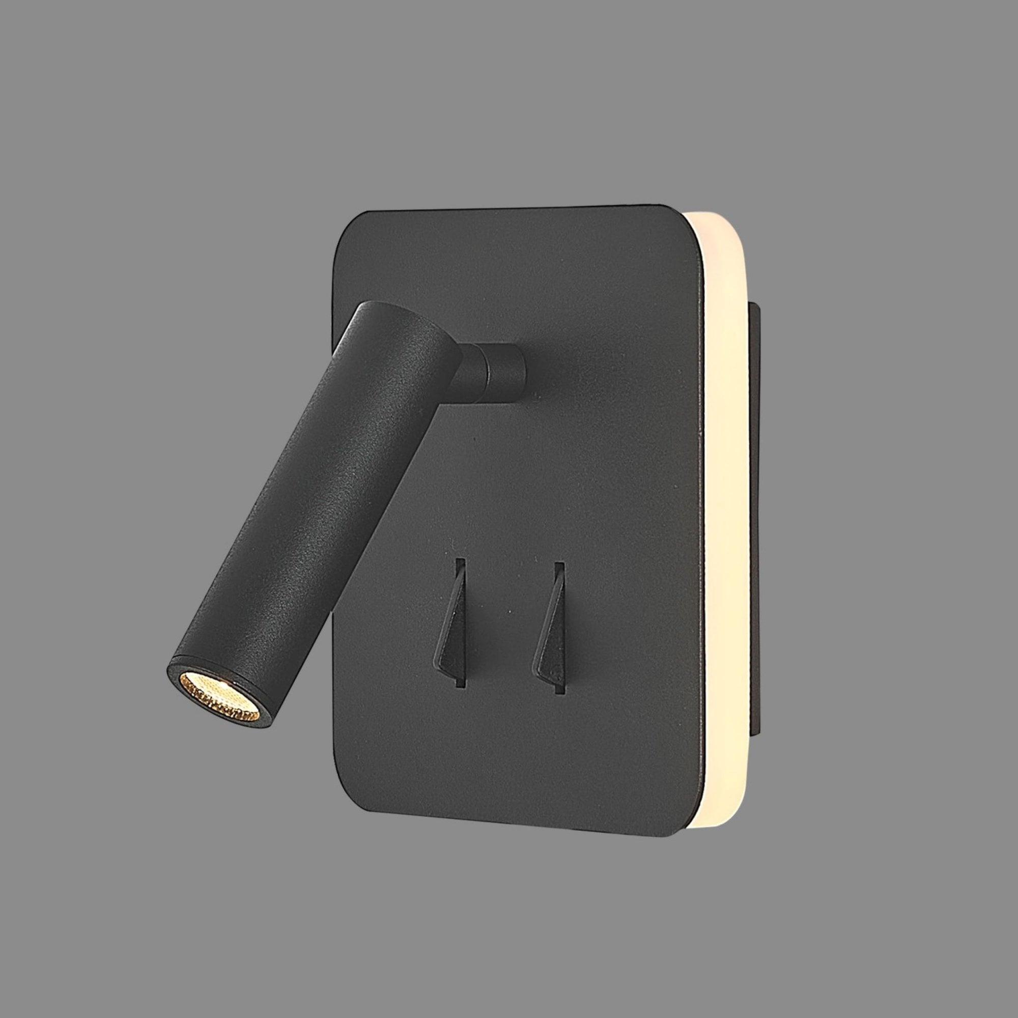 Mantra Cayman Square LED Wall Reading Bedside Light in Sand Black ...