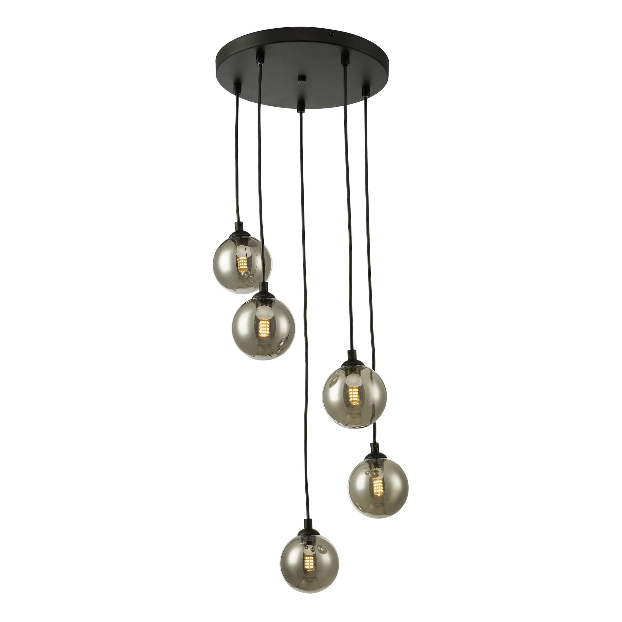 Dar Lighting Federico 5 Light Cluster Pendant In Matt Black With Smoked ...