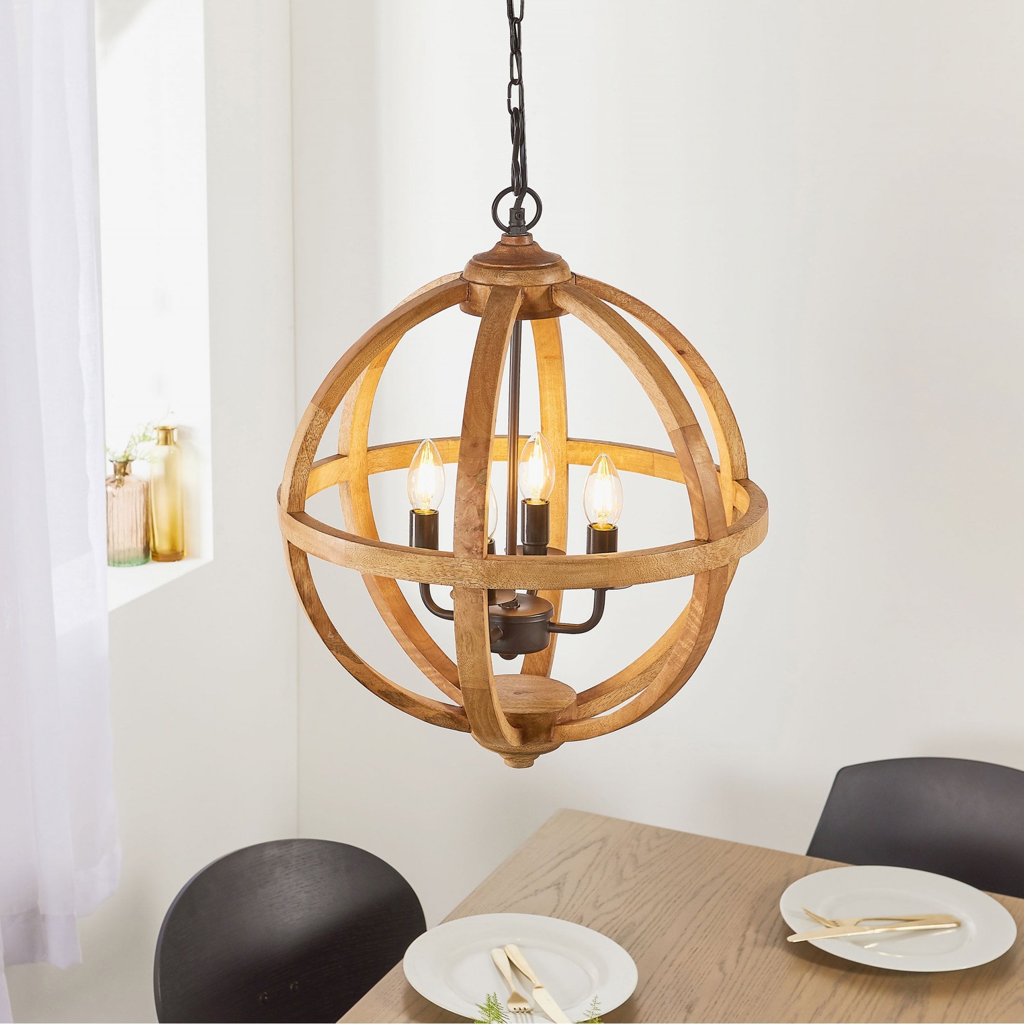Endon Lighting Toba Hand Crafted Mango Wood Pendant with Painted Bronze ...