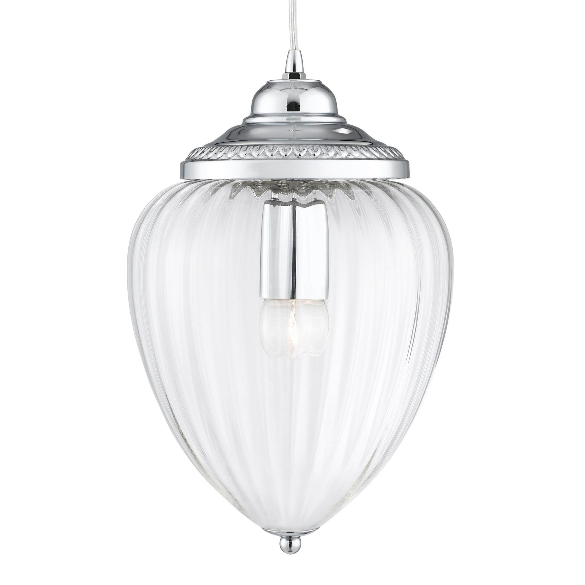 Searchlight Moscow Pendant In Chrome With Ribbed Glass Shade | Dusk ...