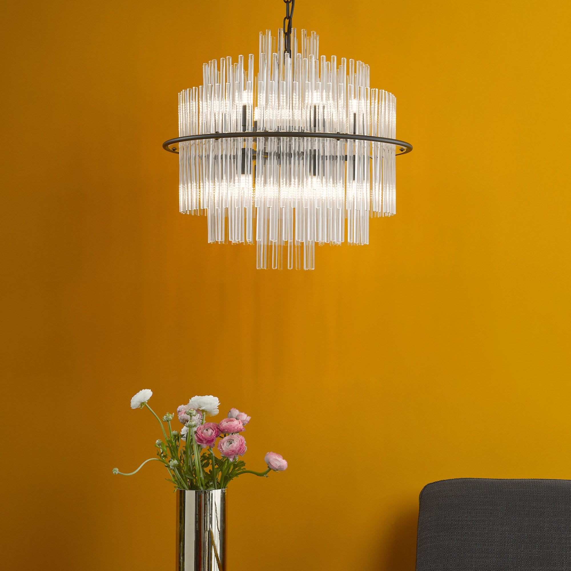 Dar Lighting Lukas Pendant In Satin Black & Clear Glass | Dusk Lights ...