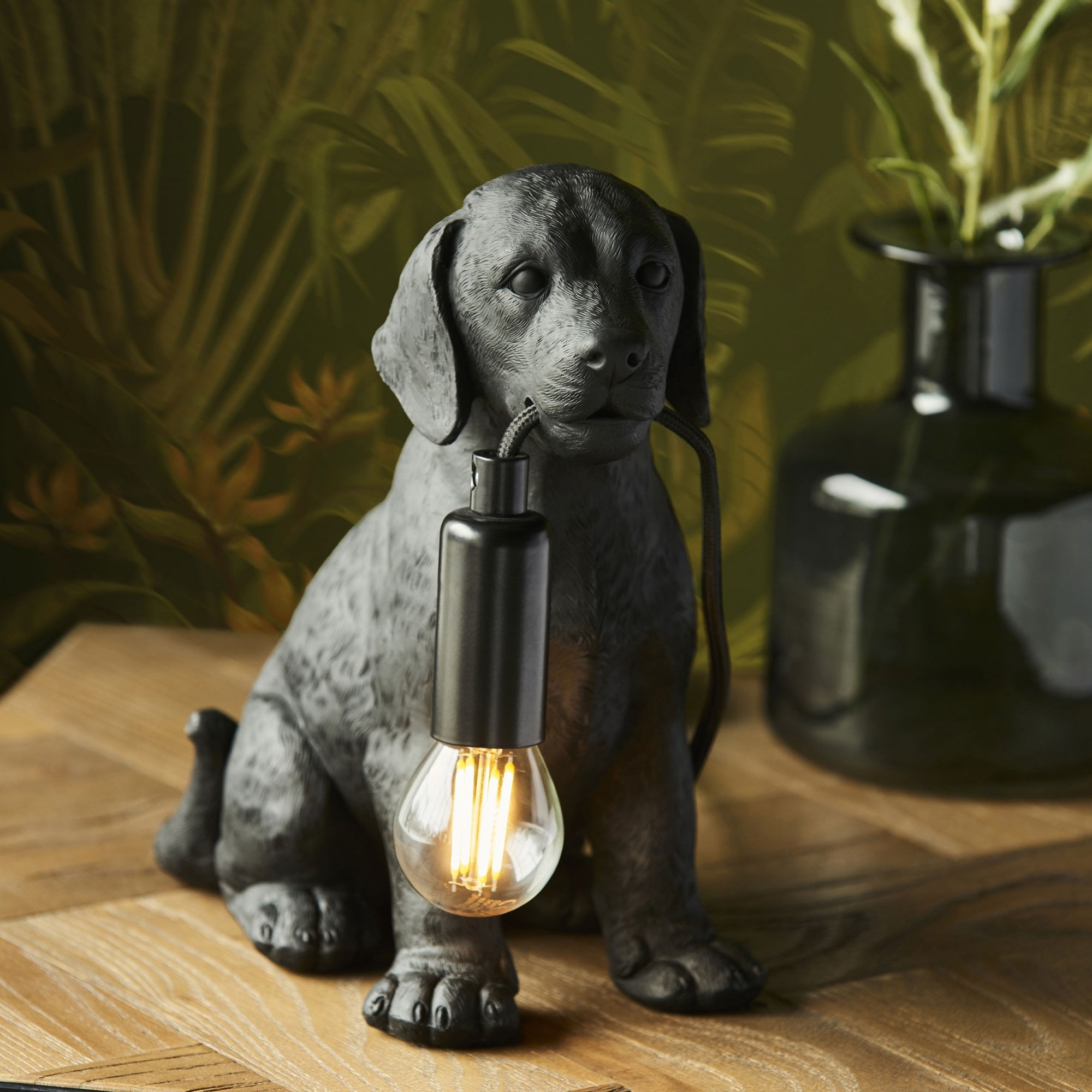Endon Lighting Labrador Puppy Table Lamp in a Matt Black Finish | Dusk ...