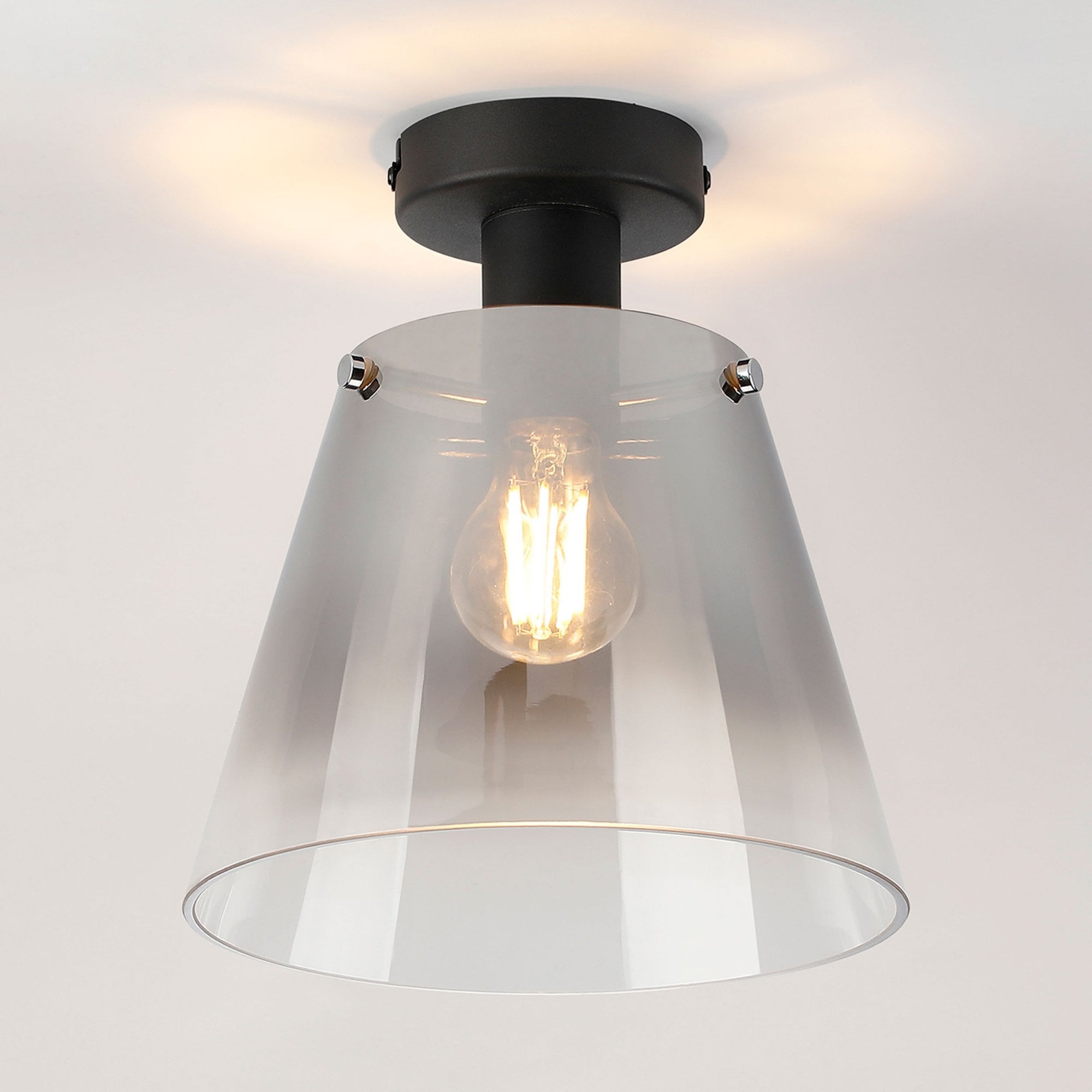 Lumiere Essington 23cm Ceiling Light with Black Base & Smoke Fade Glass ...