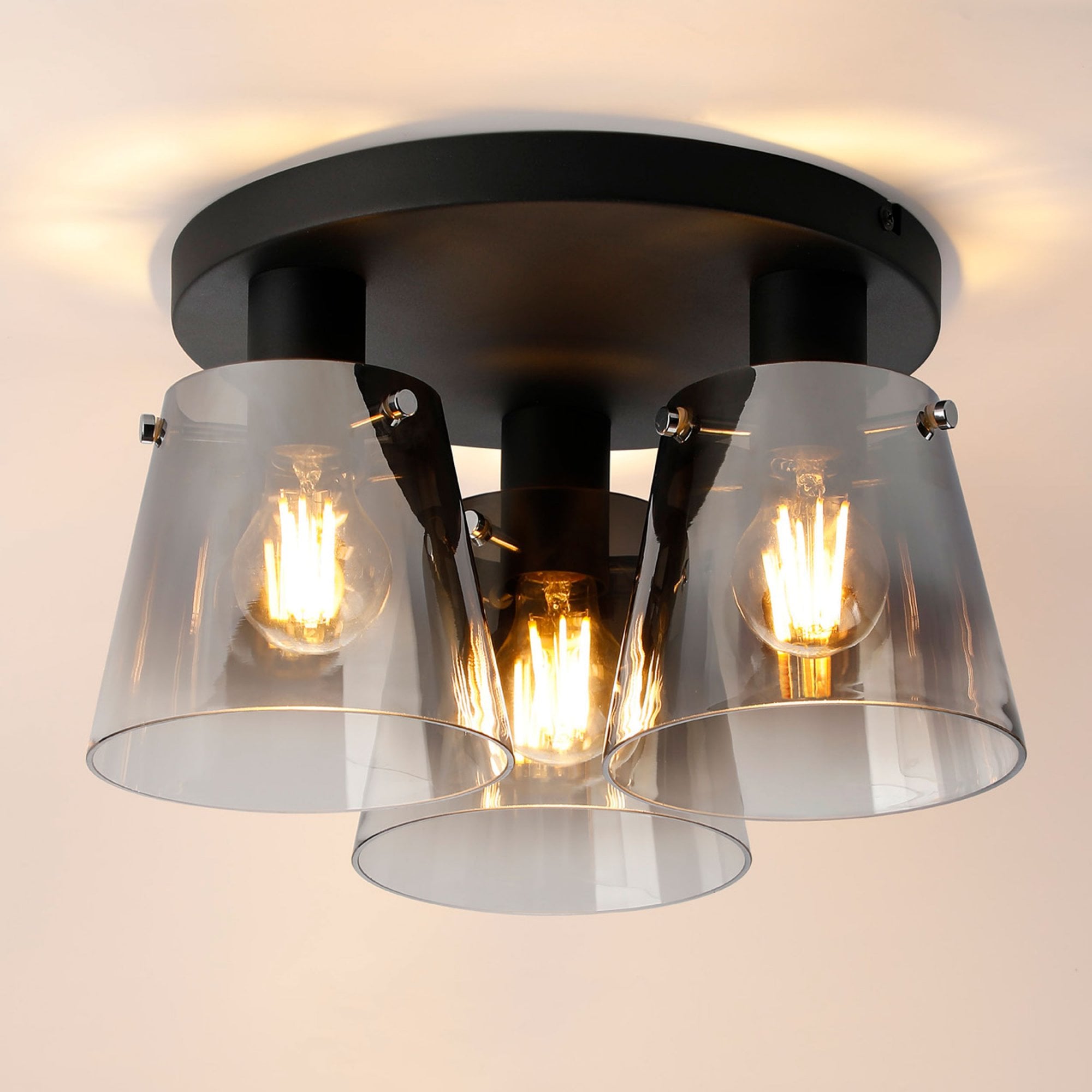 Lumiere Essington 38cm Ceiling Light with Black Base & Smoke Fade Glass ...