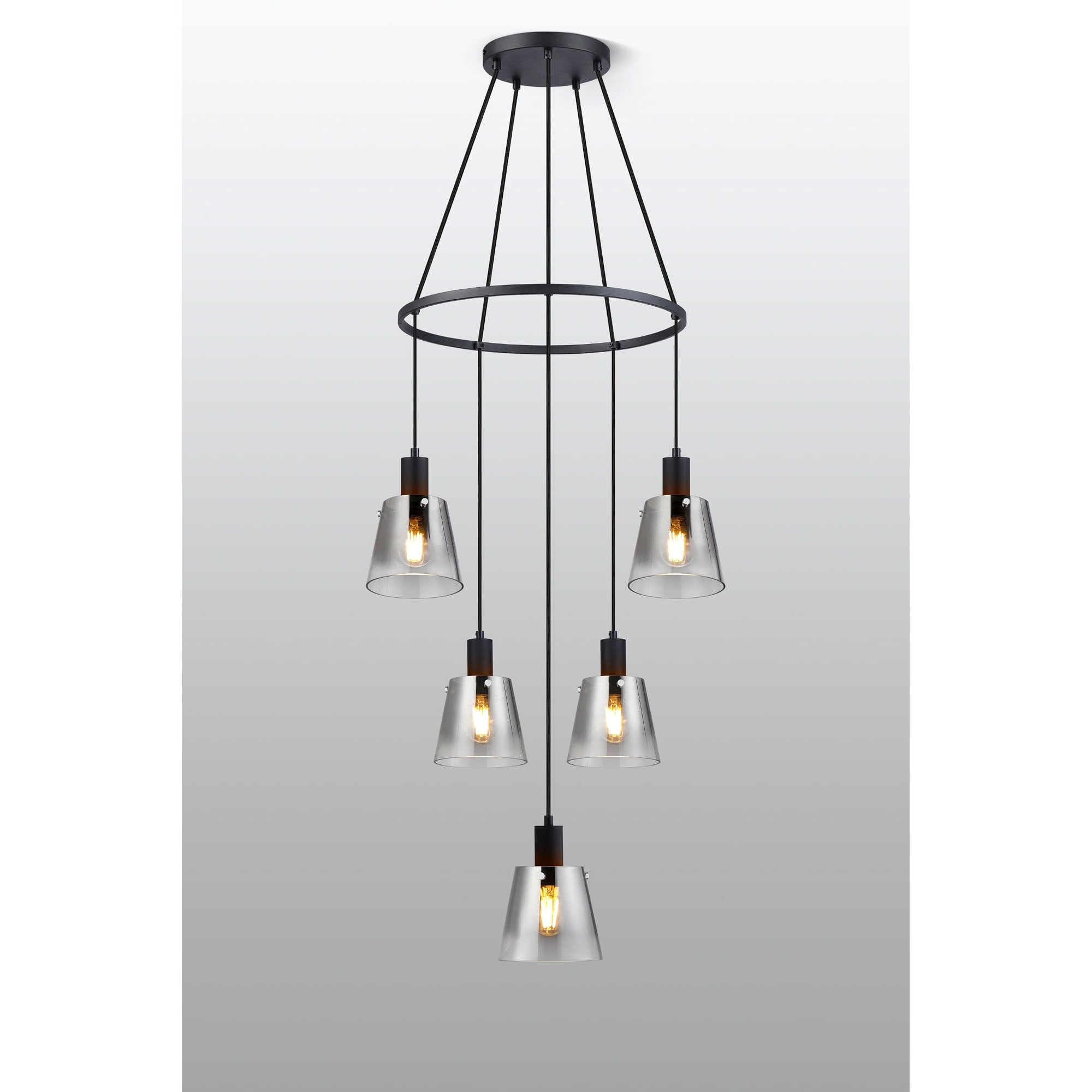 Lumiere Essington 5 Drop Ring Pendant with Smoke Fade Glass Shades ...