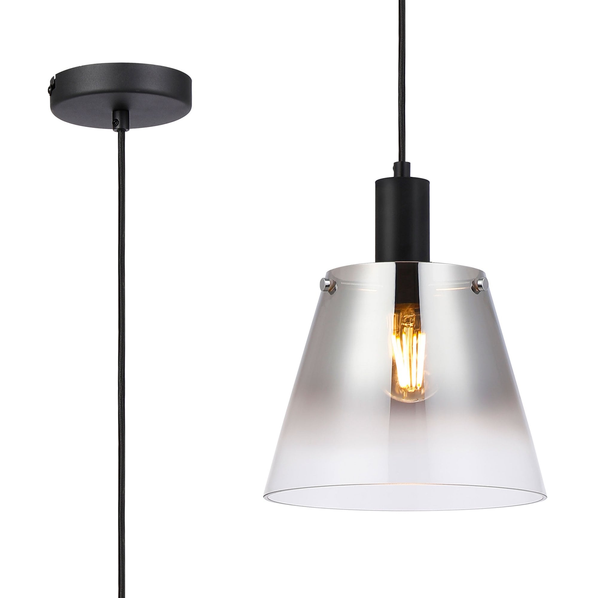 Lumiere Essington 23cm Single Drop Pendant with Smoke Fade Glass Shade ...