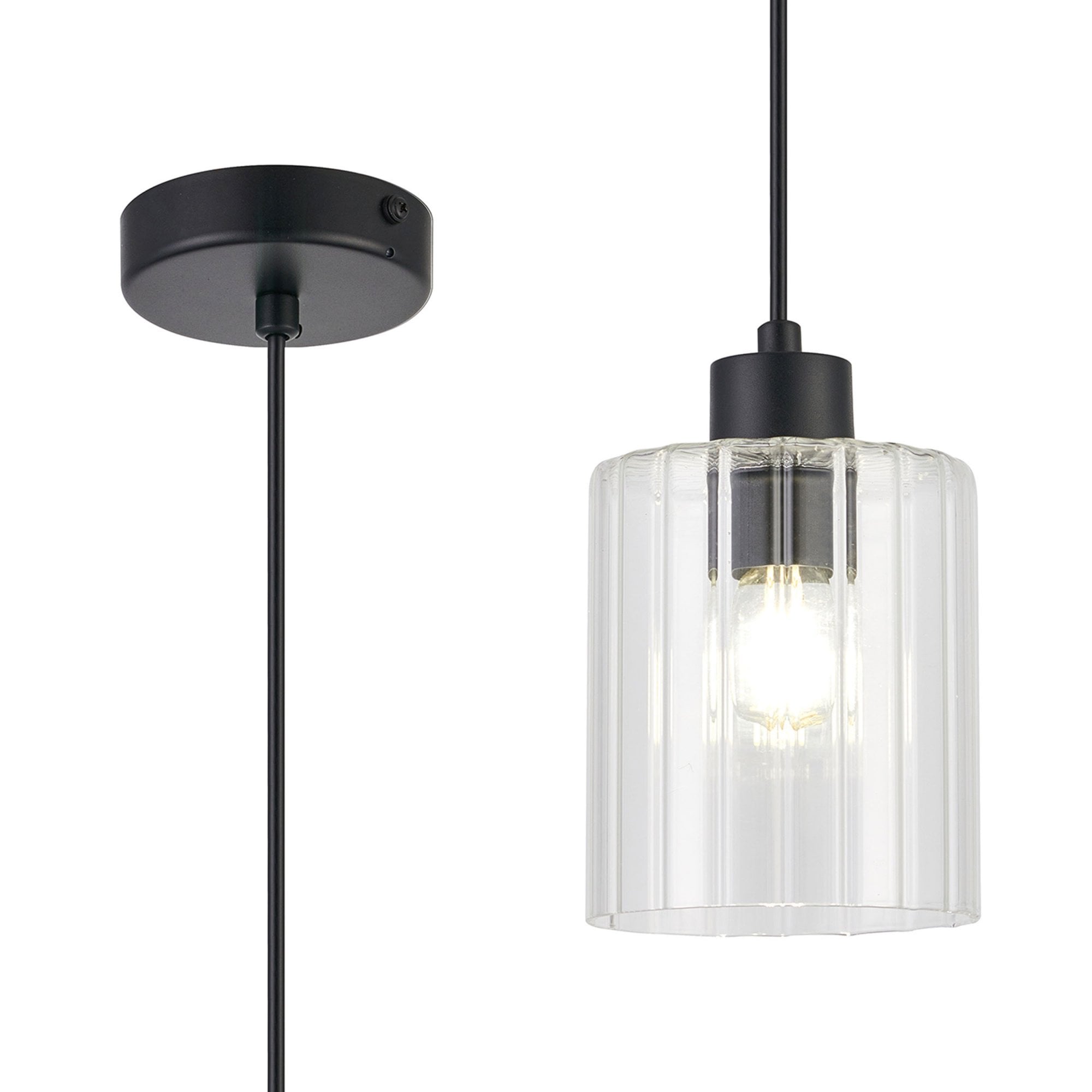 Lumiere Tutbury IP44 Single Drop Pendant with Black Metalwork and Clear ...