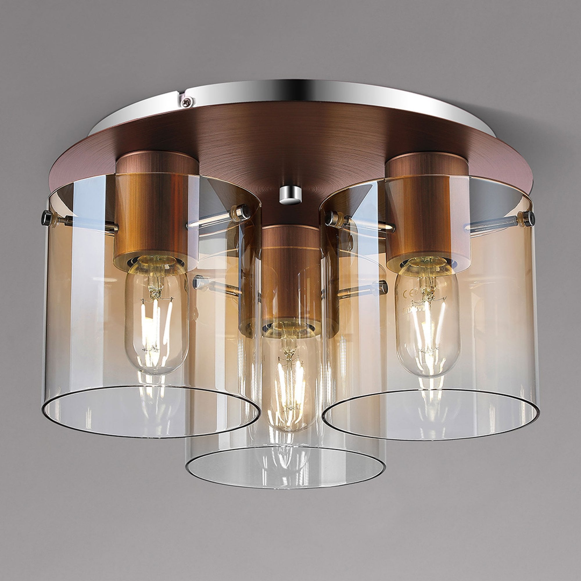 Lumiere Belstone Triple Round Flush Ceiling Light in Mocha with Amber ...