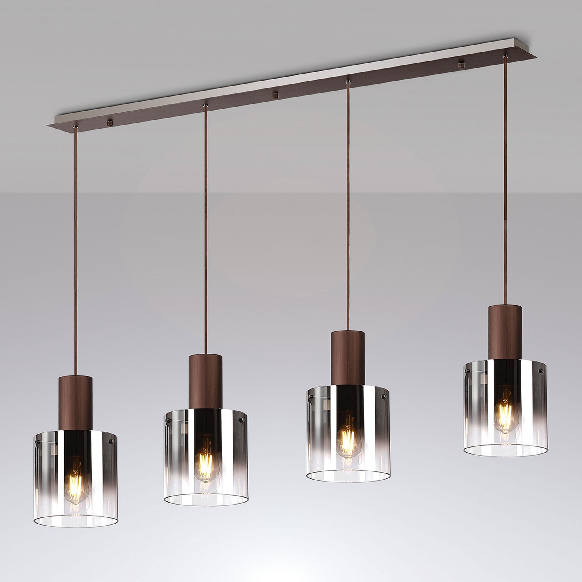 Lumiere Belstone 4 Drop Linear Pendant in Mocha with Smoke Fade Glass ...
