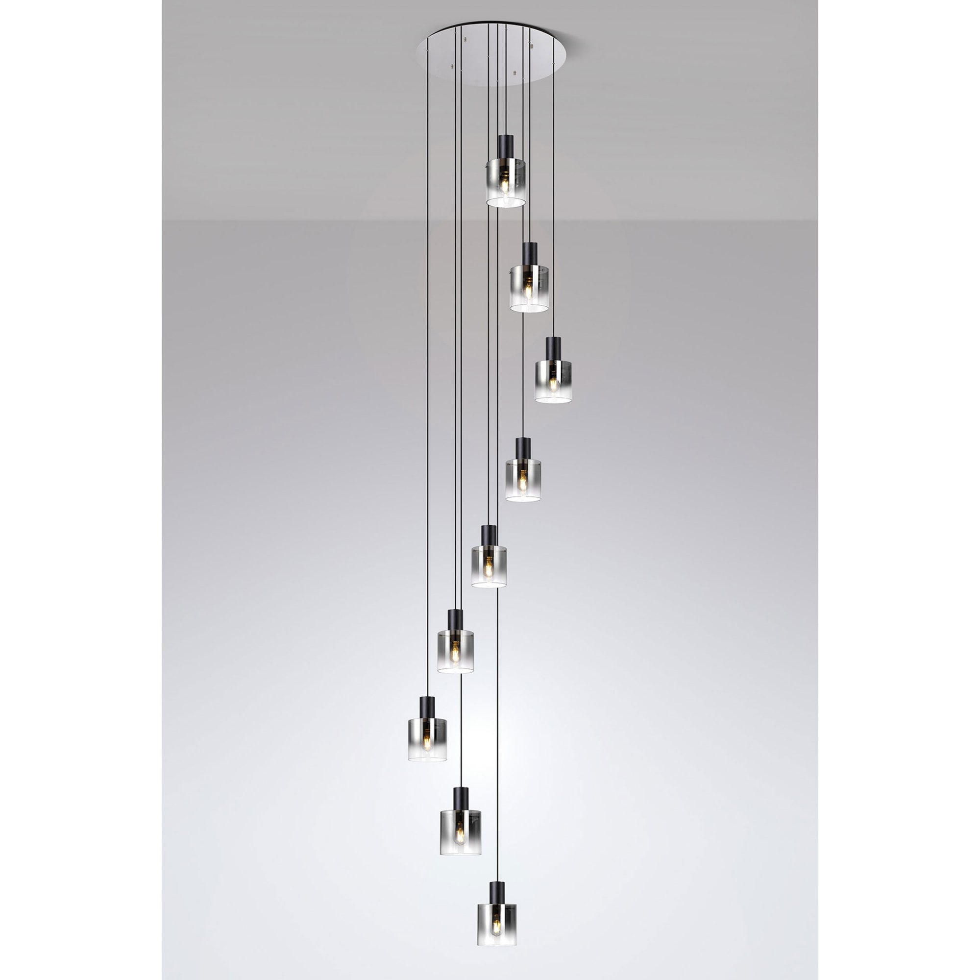 Lumiere Belstone 9 Drop Round Pendant in Black & Chrome with Smoke Fade ...