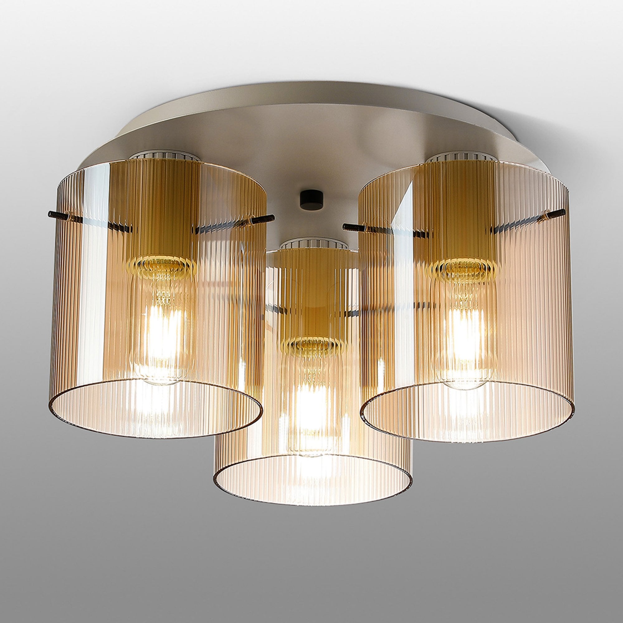 Lumiere Belstone Fine Ribbed Triple Flush Round Ceiling Light in Beige ...