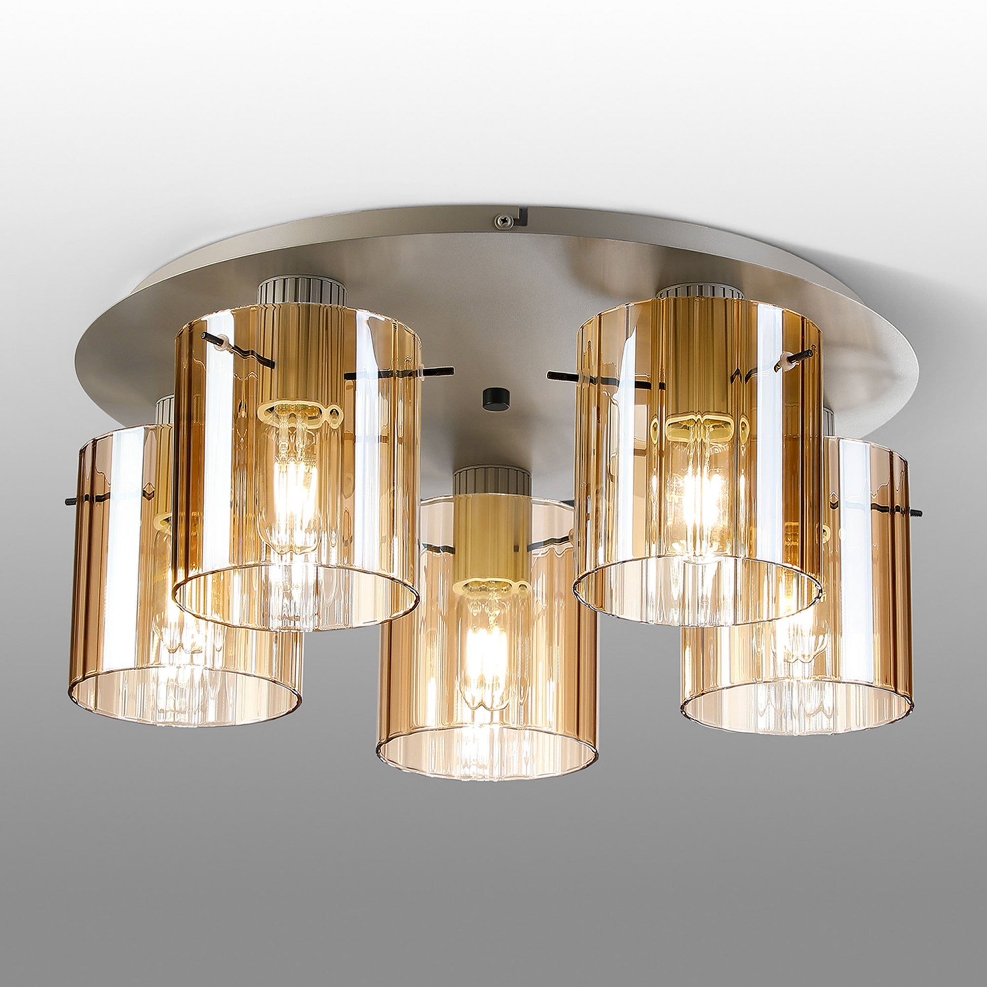 Lumiere Belstone Wide Ribbed 5 Light Flush Round Ceiling Light in Beige ...