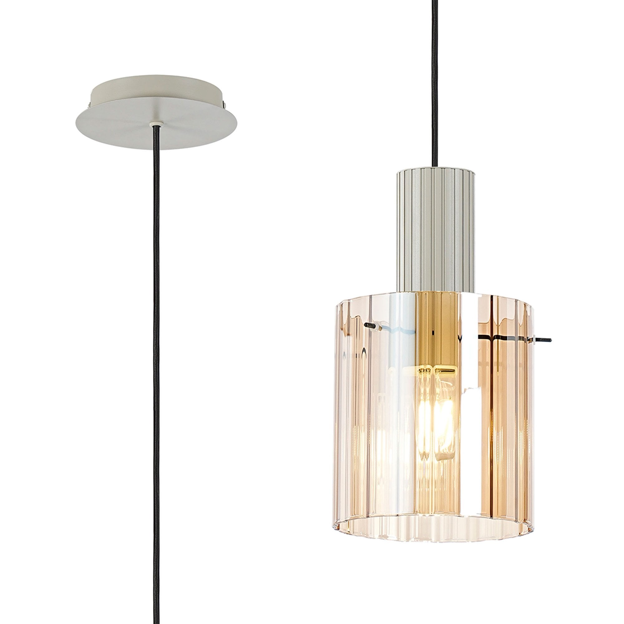 Lumiere Belstone Wide Ribbed Single Drop Pendant in Beige Stone with ...