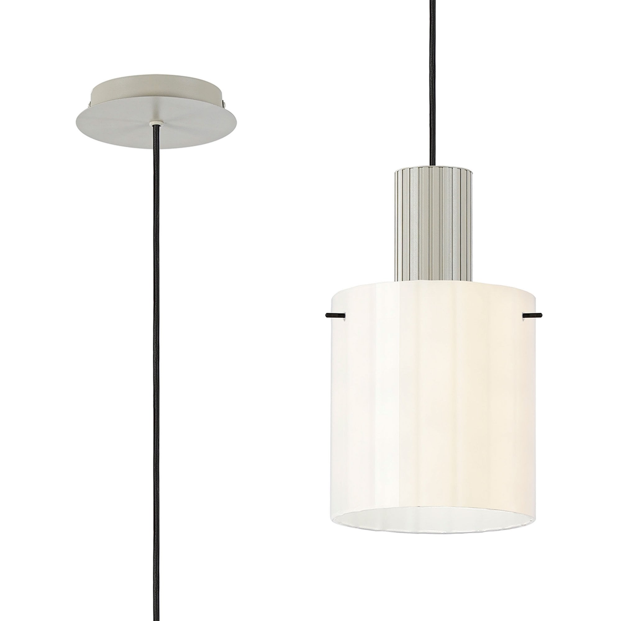 Lumiere Belstone Wide Ribbed Single Drop Pendant in Beige Stone with ...