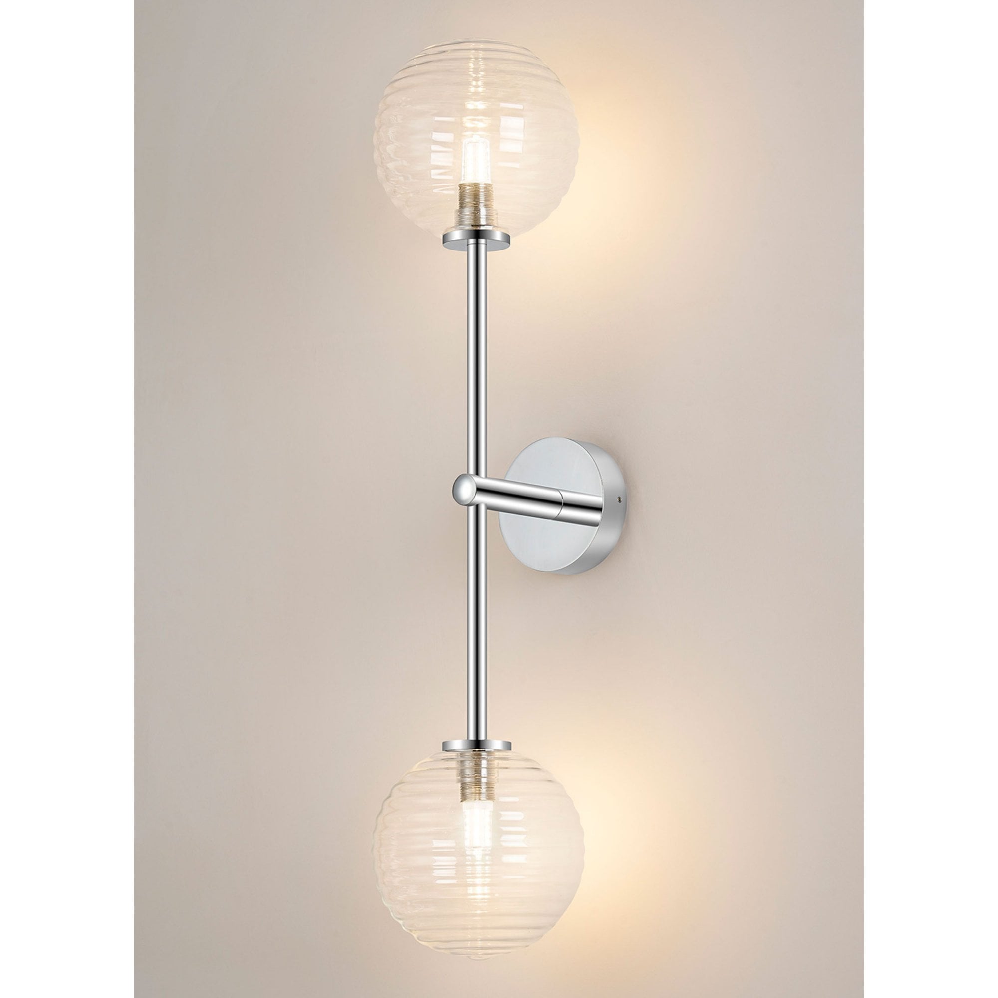 Lumiere Tenterden Tall Twin Arm IP44 Wall Light in Chrome with Ribbed ...
