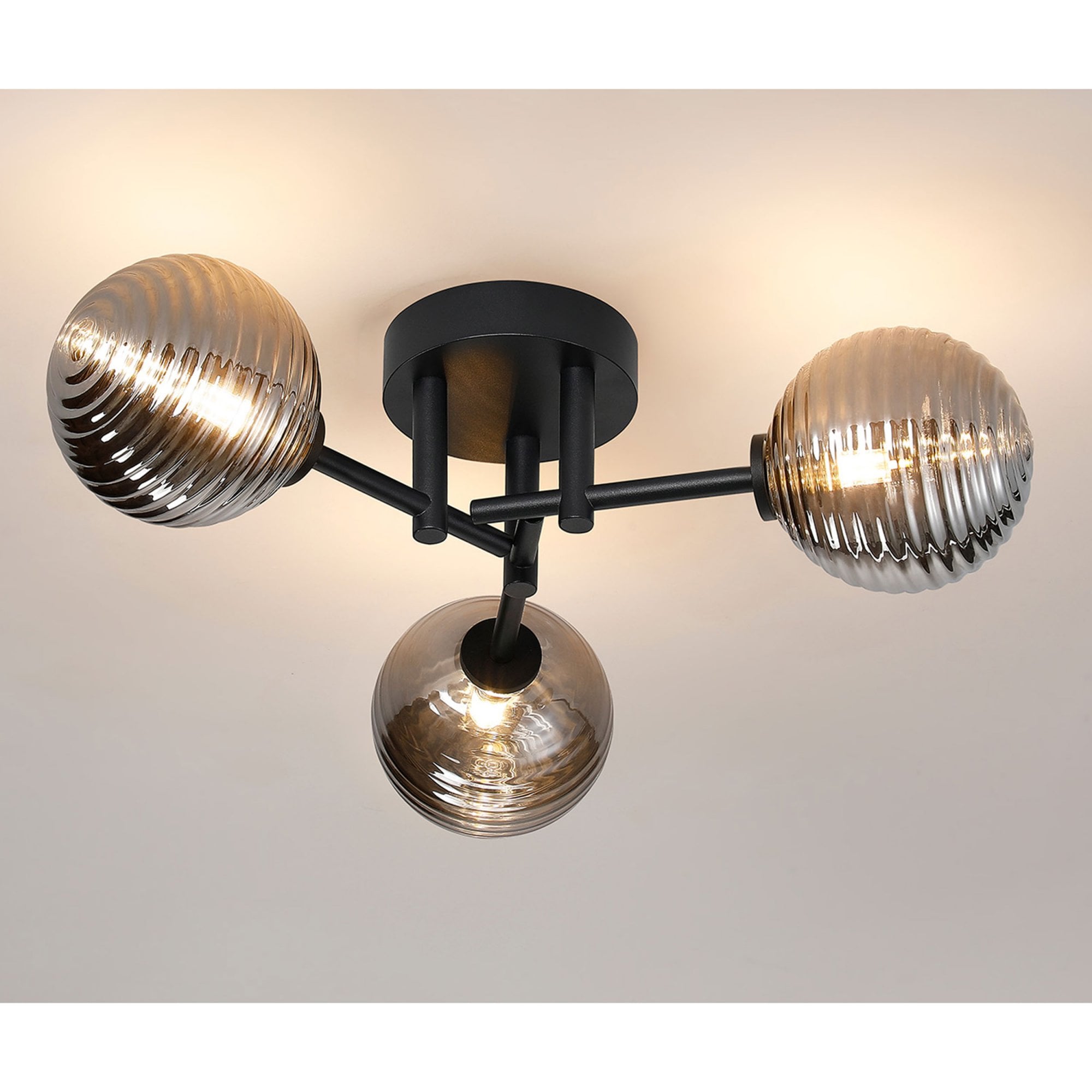 Lumiere Tenterden Round 3 Light Semi Flush Ceiling Light in Satin Black ...